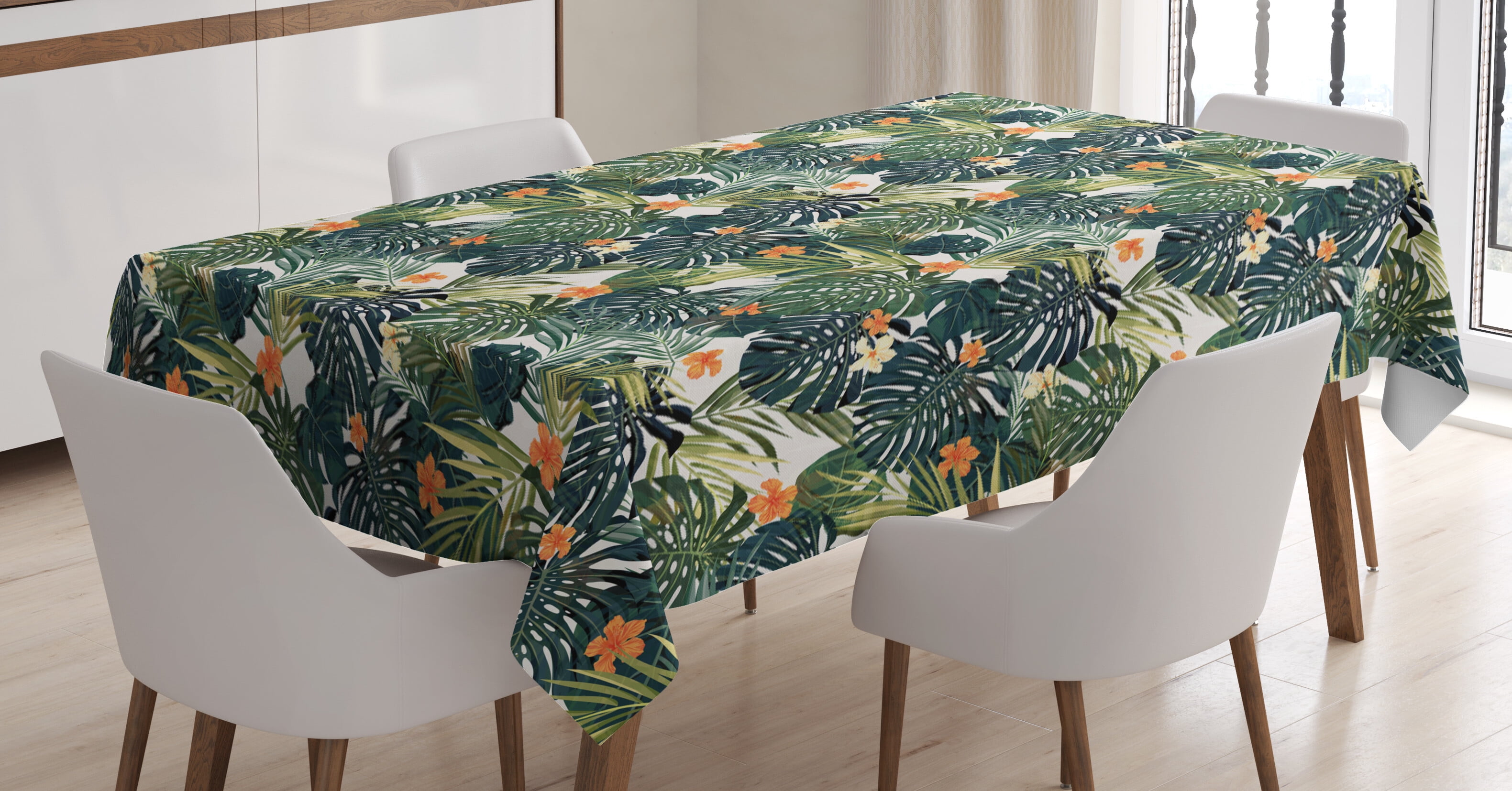 Ambesonne Green Tablecloth Rectangular Table Cover, Hawaiian Tropical ...