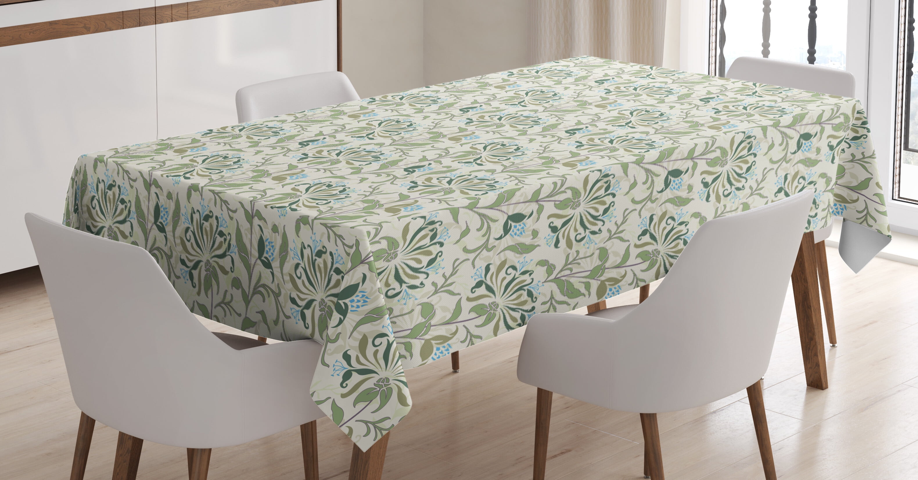 Ambesonne Green Tablecloth Rectangular Table Cover, Pastel Floral ...