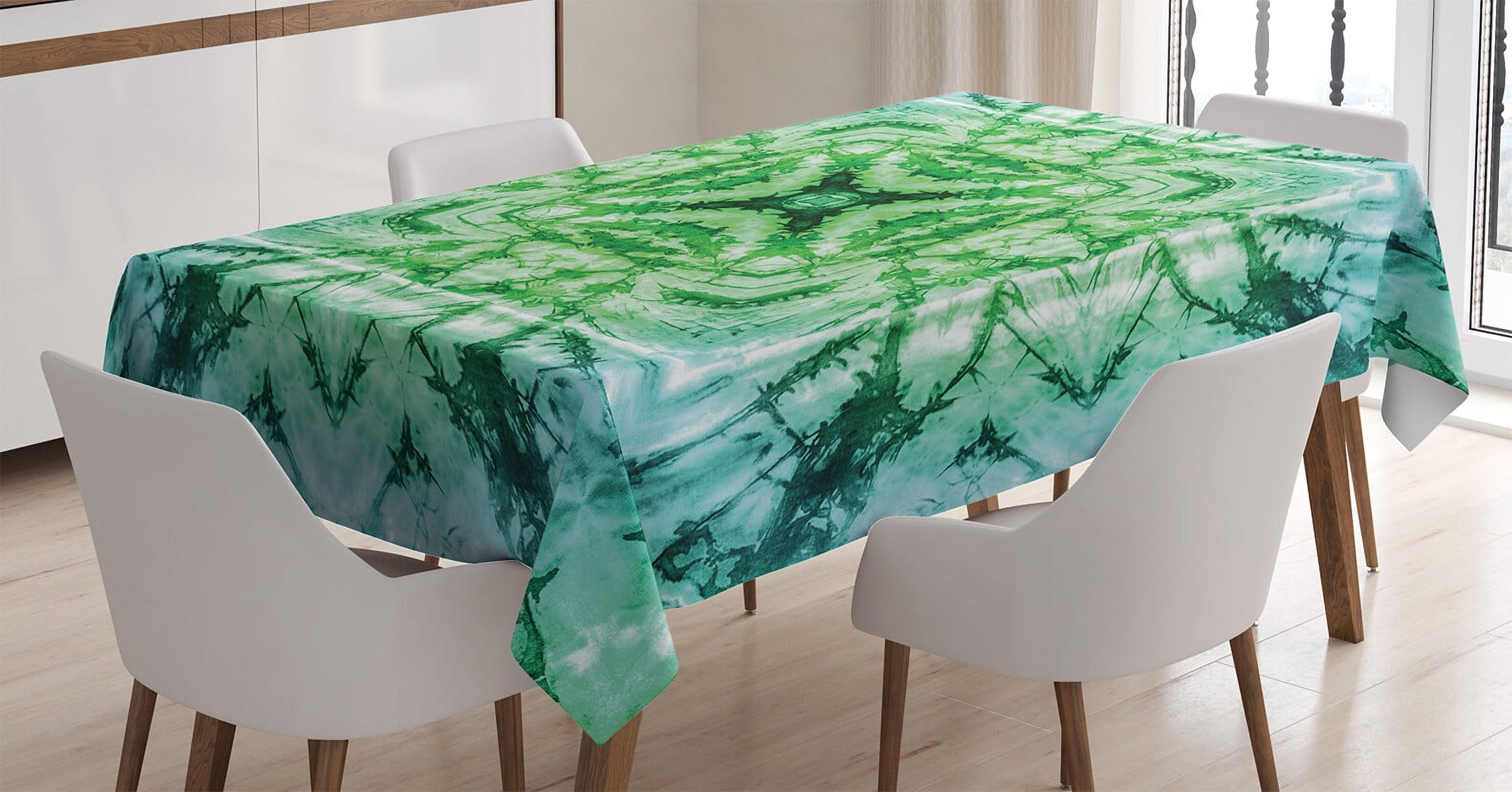 Ambesonne Green Tablecloth Rectangular Table Cover, Tie Dye Effect ...