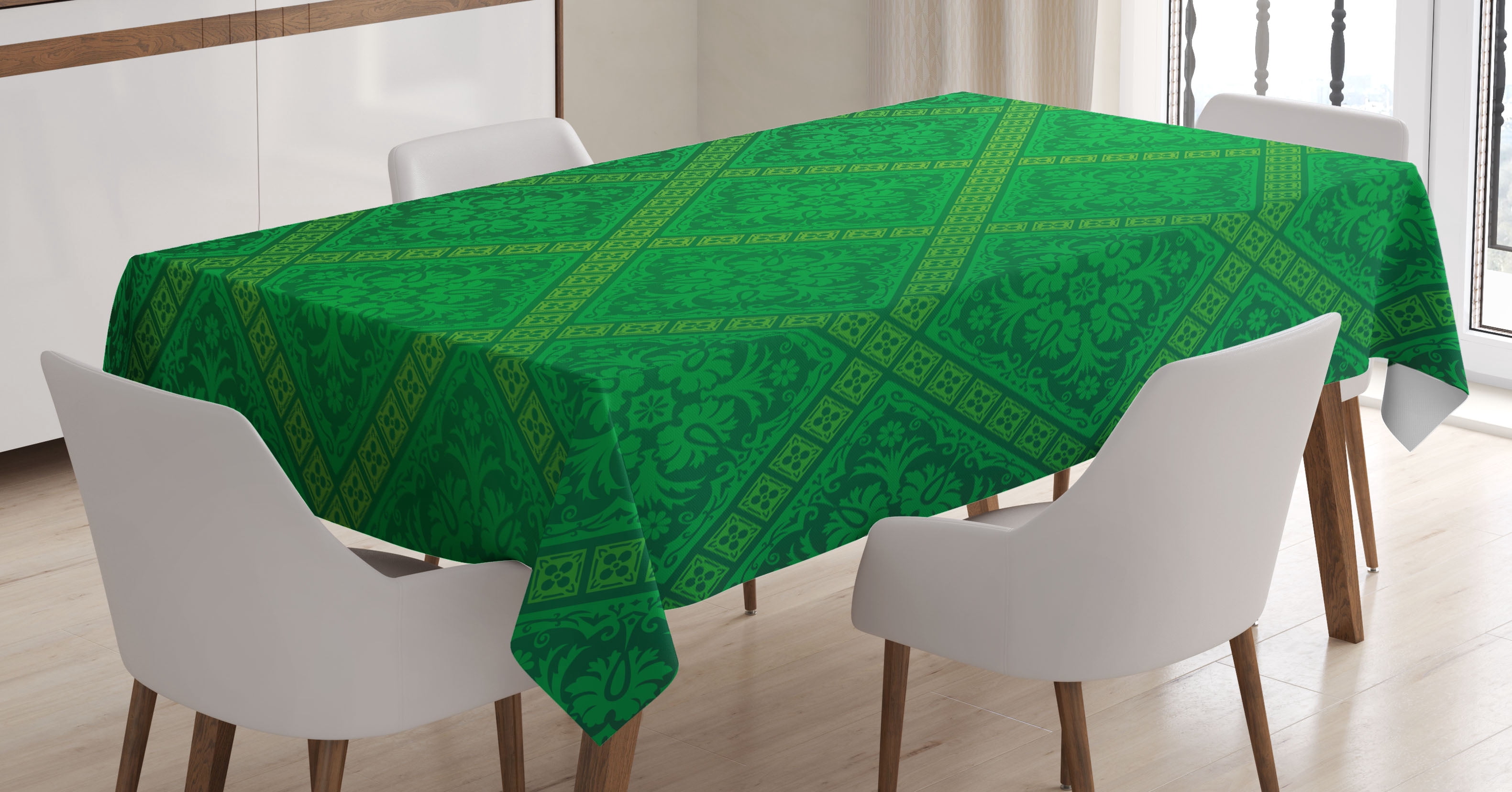 Ambesonne Green Tablecloth Rectangular Table Cover, Vector Foliage ...