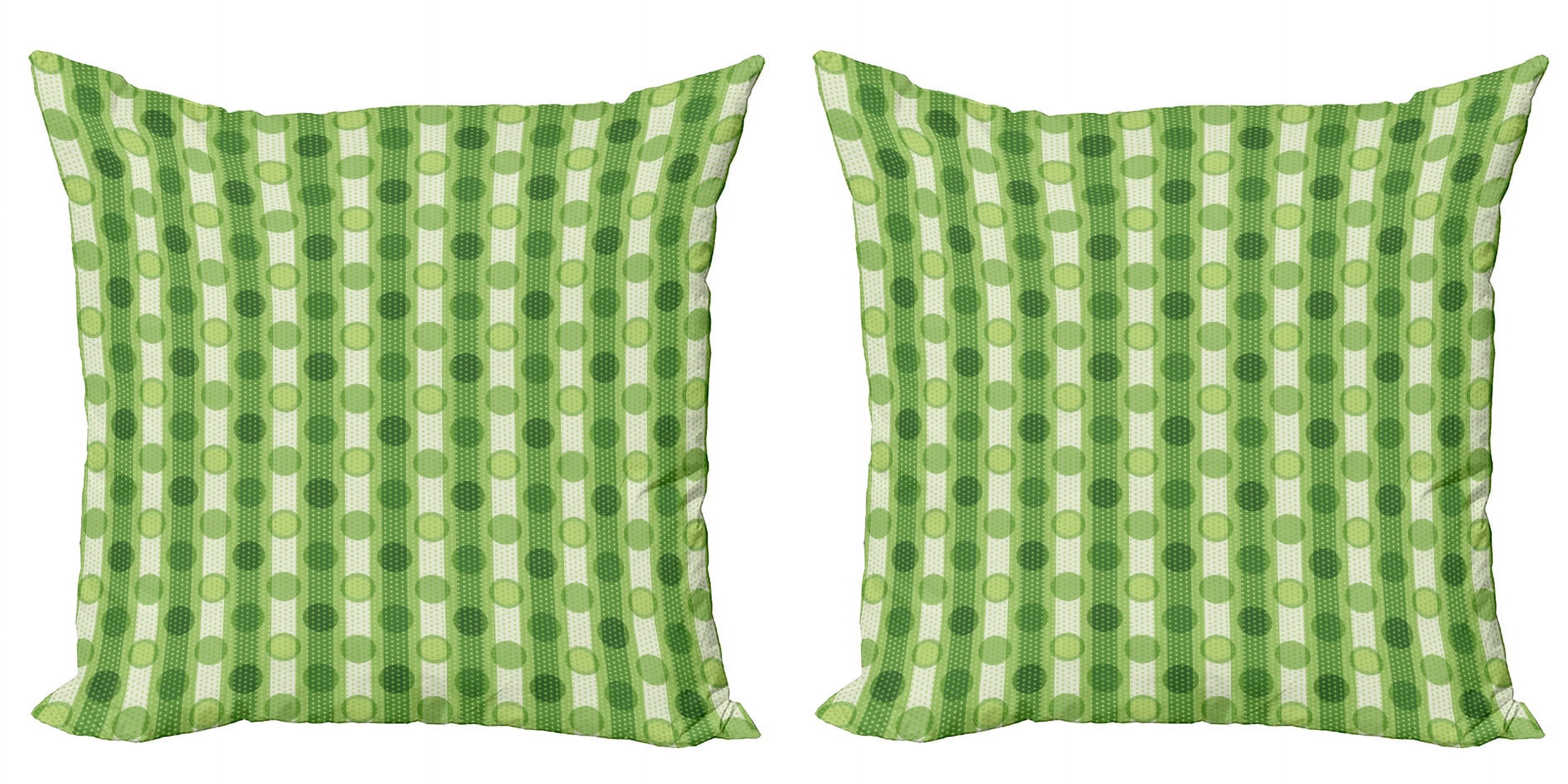 Ambesonne Green Throw Pillow Cover 2 Pack, Polka Dots Striped Retro, 24 ...