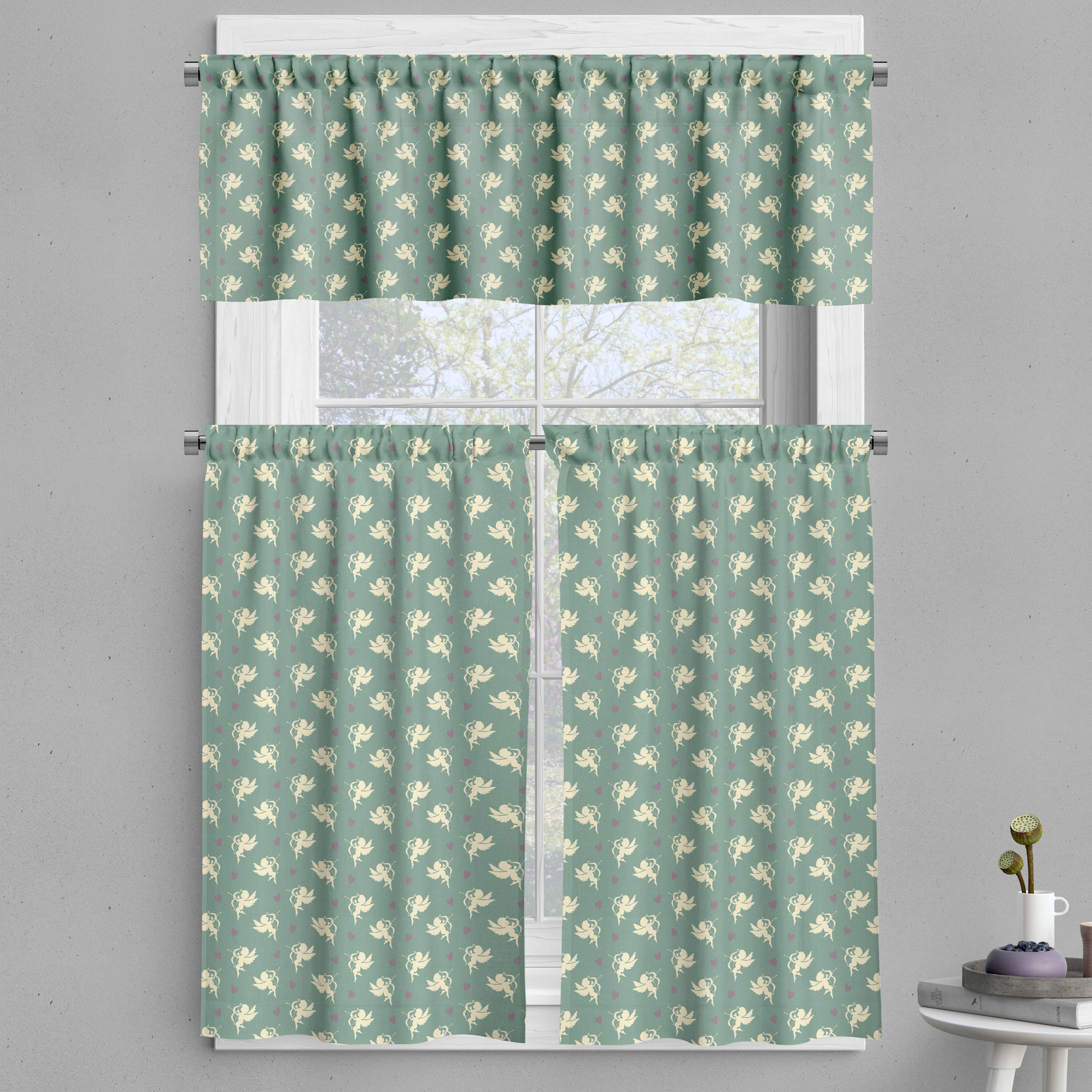 Ambesonne Green Valance & Curtain, Greek Love Cupid, 55"x24", Jade ...