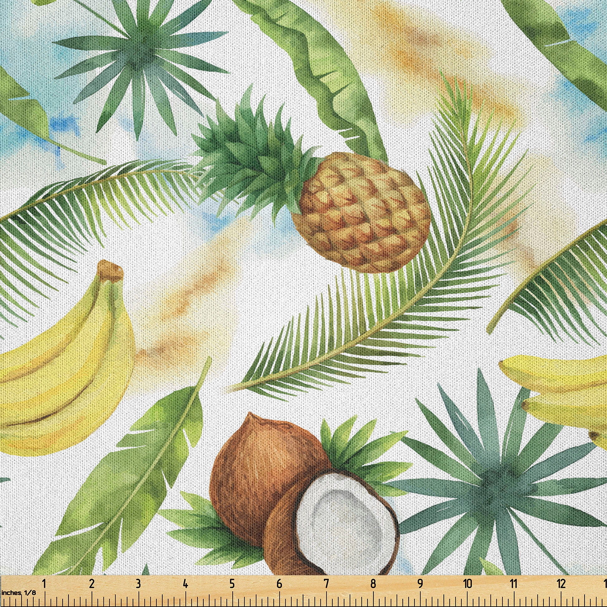 Ambesonne Green White Fabric by the Yard Microfiber, Exotic Fruit ...