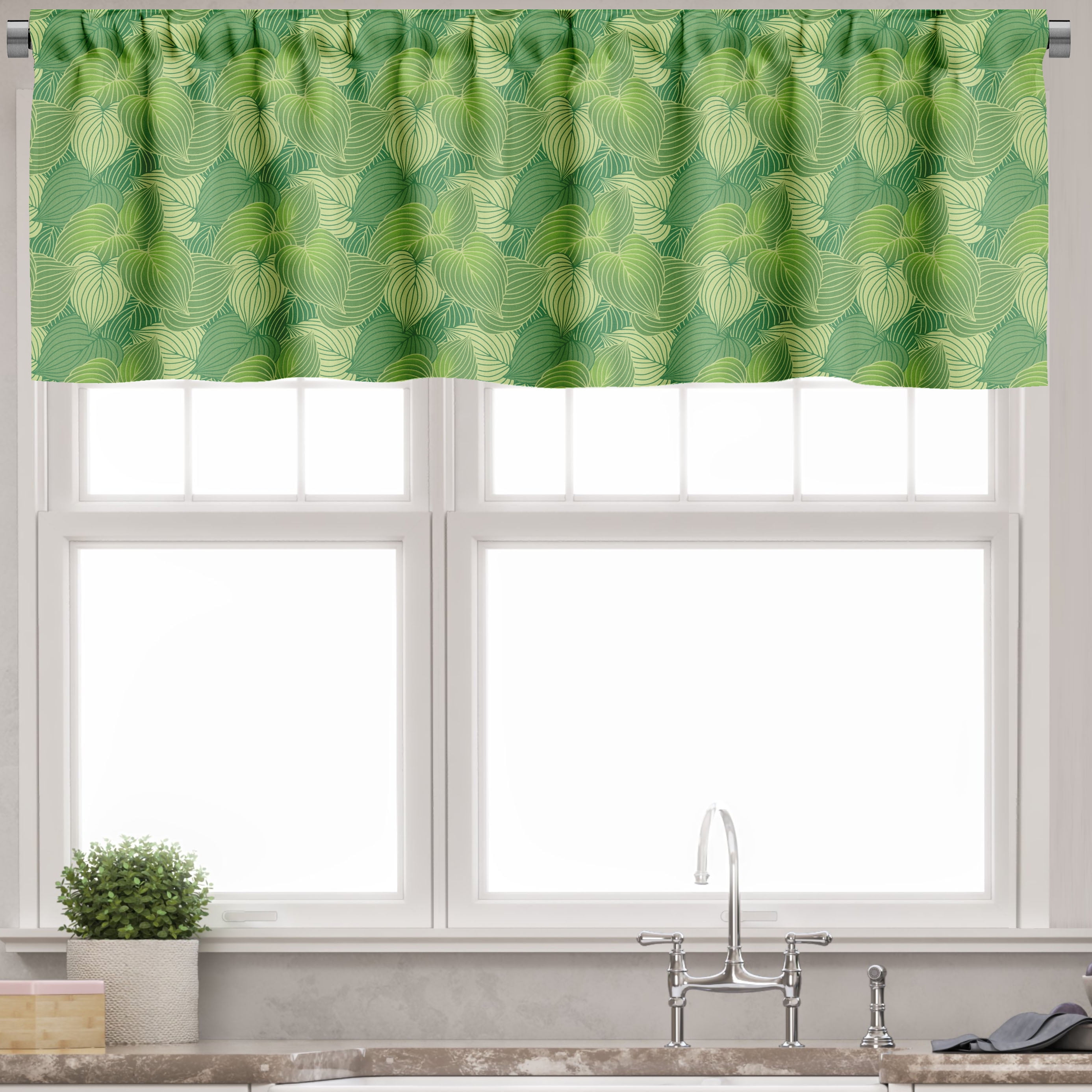 Ambesonne Green Window Valance, Abstract Hosta Plantation, 54" X 18 ...