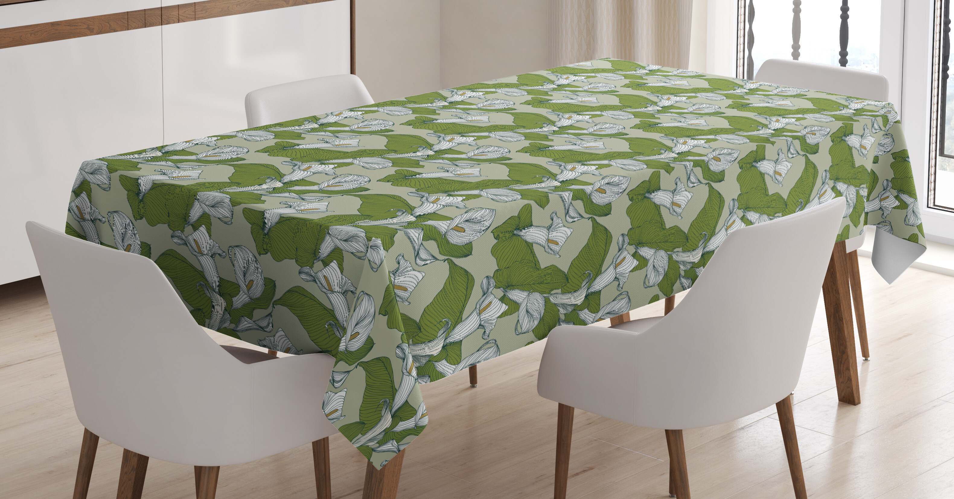 Ambesonne Green and White Tablecloth Rectangular Table Cover, Calla ...