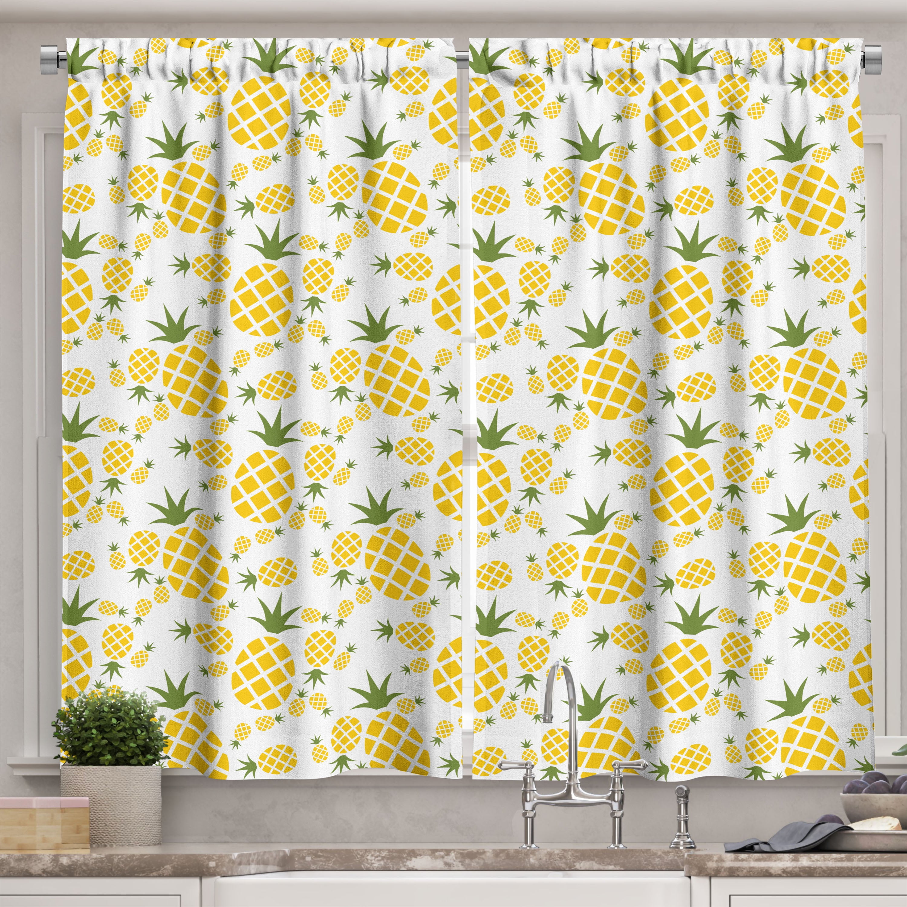 Ambesonne Green and Yellow Kitchen Curtains, Organic Fruits, 55"x39 ...