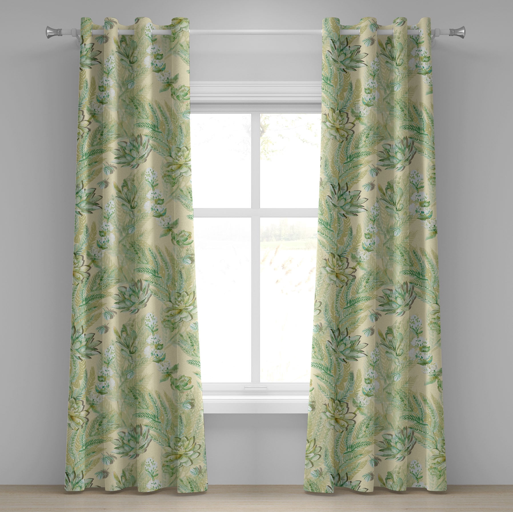 Ambesonne Greenery Grommet Curtain, Lotus and Fern Leaves Art, 50"x120 ...