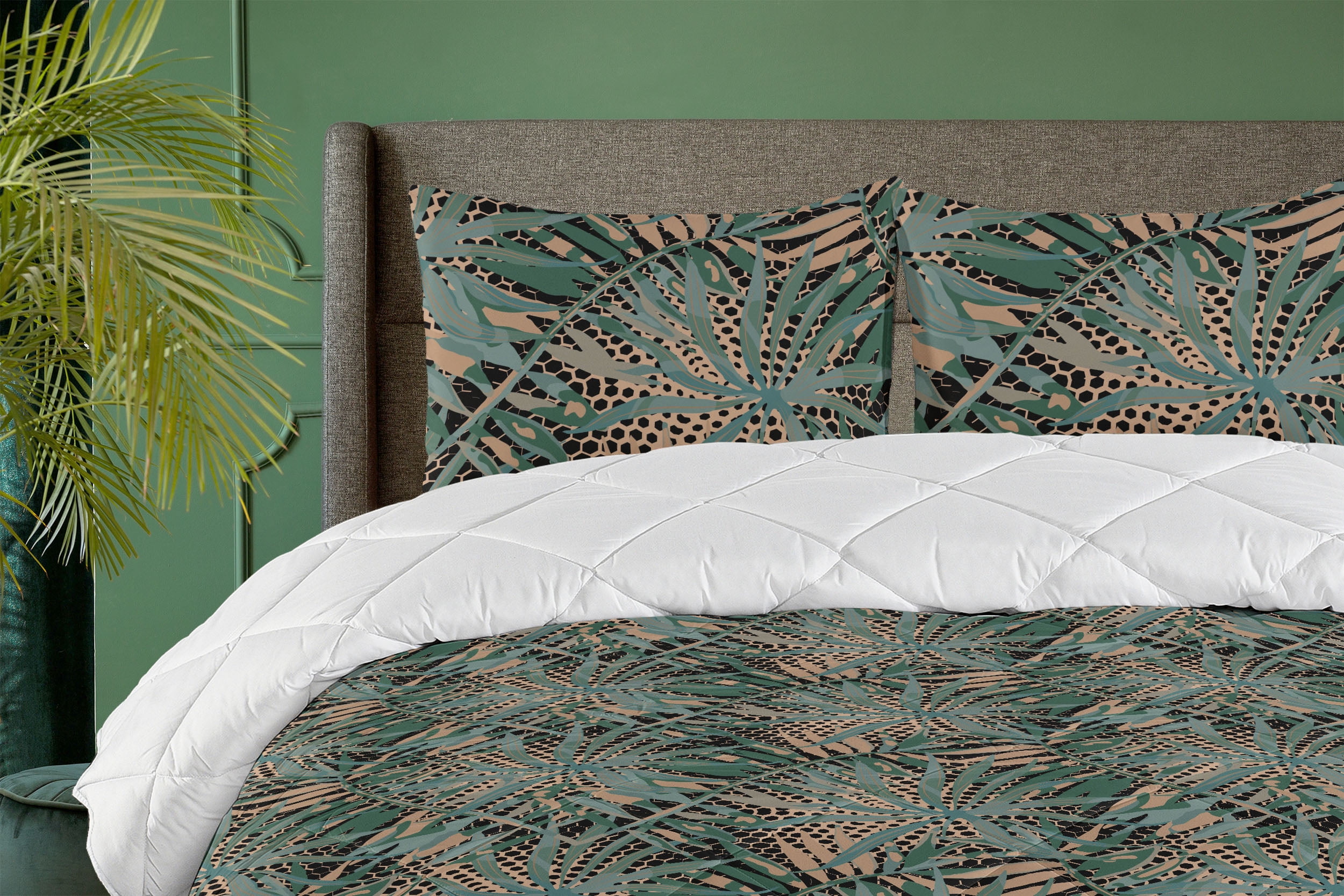Ambesonne Greenery Leaves Down Alternative Quilt Comforter, Palm Leaf ...