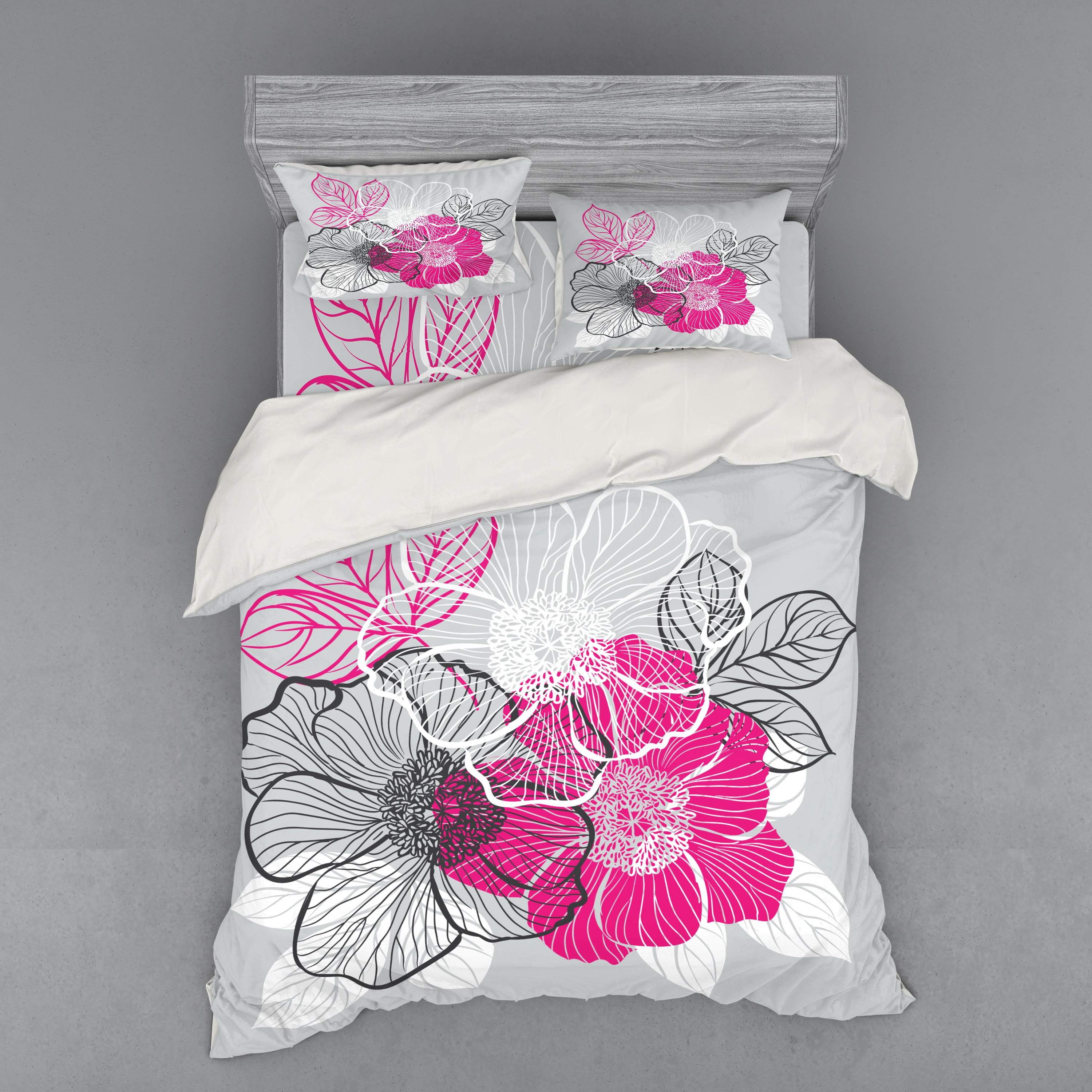 Ambesonne Grey Bedding Set 4 Pcs, Abstract Bridal Peonies, Queen, Grey ...