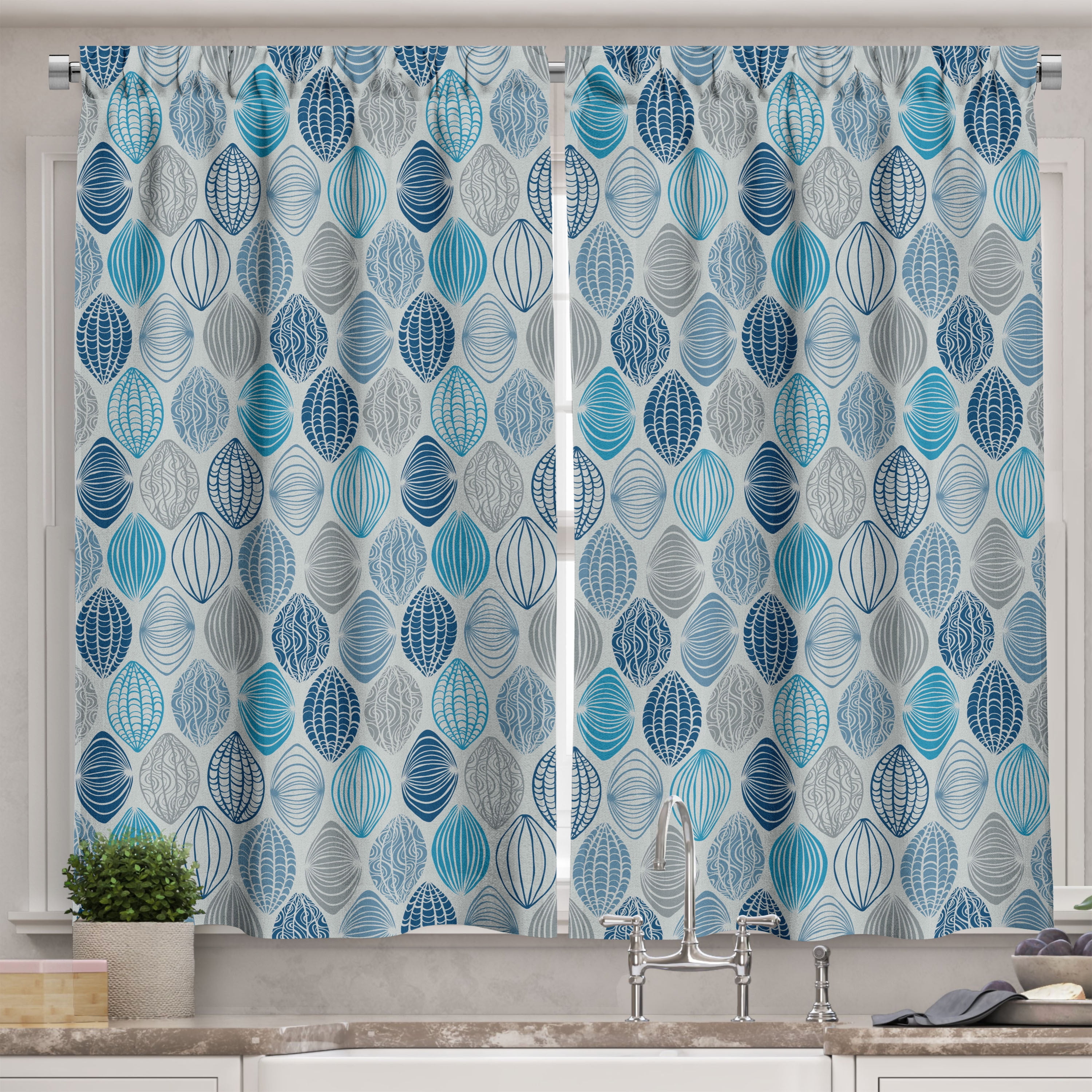 Ambesonne Grey Blue Kitchen Curtains, Round Shapes Design, 55"x39 ...