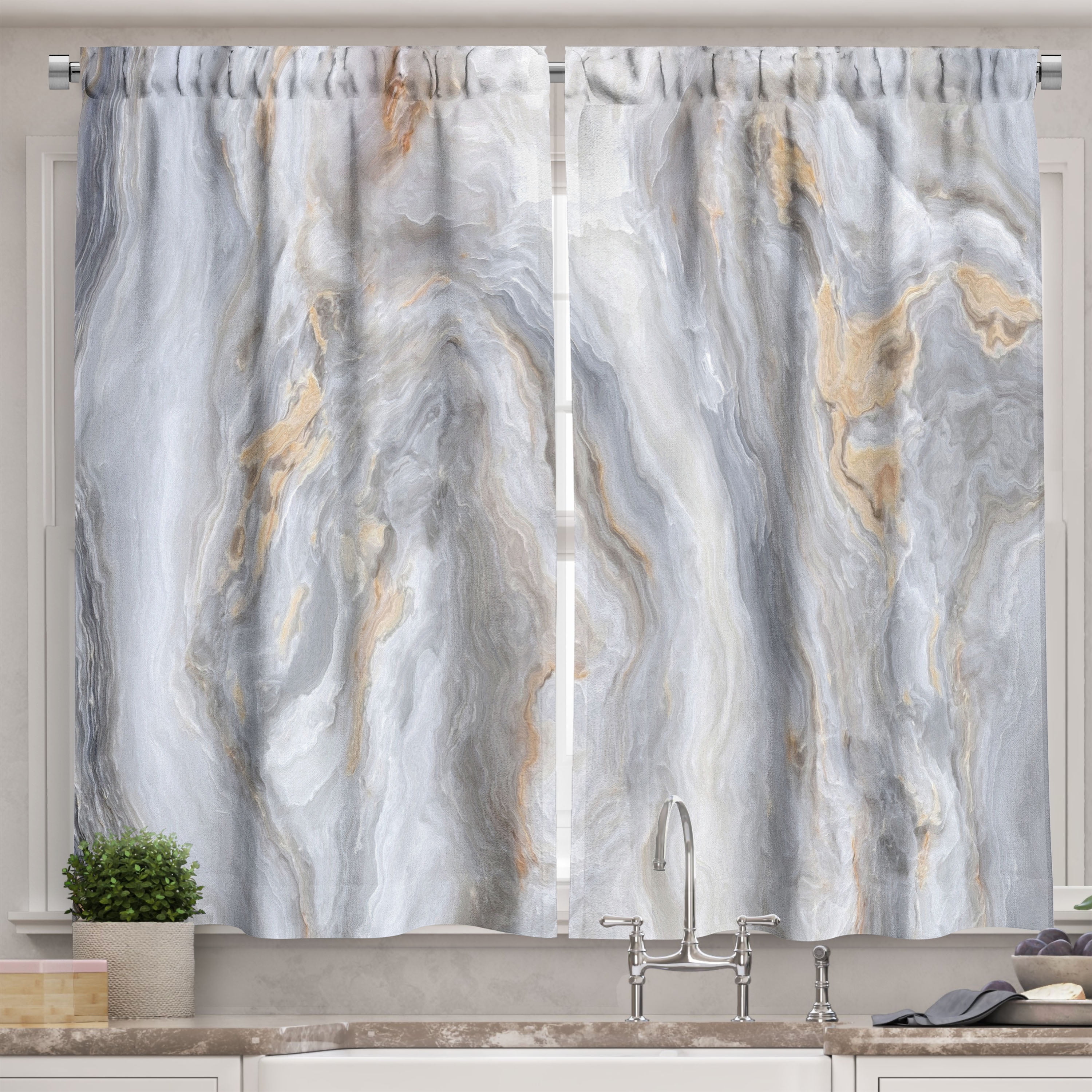 Ambesonne Grey Design Kitchen Curtains, Whimsical Marble Plot, 55"x36 ...