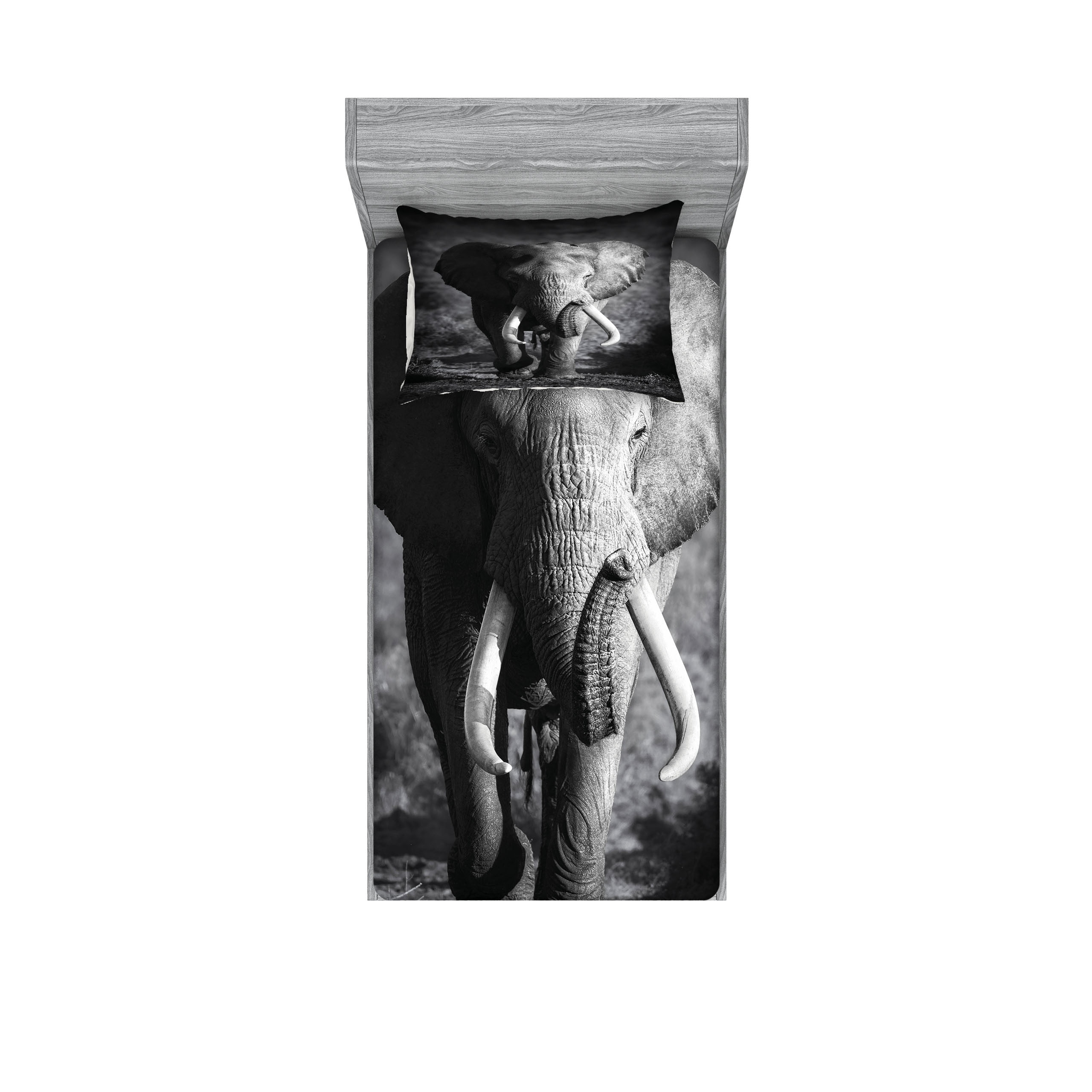 Ambesonne Grey Fitted Sheet & Pillow Sham Set, Exotic Wildlife, Twin ...