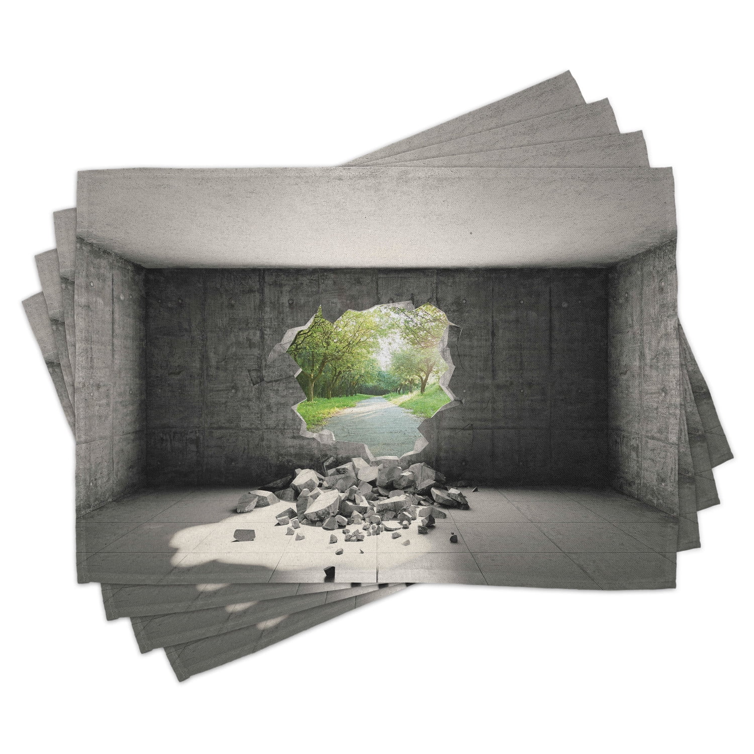 Ambesonne Grey Place Mats Set of 4, Concrete Room Hole Exit, Standard ...