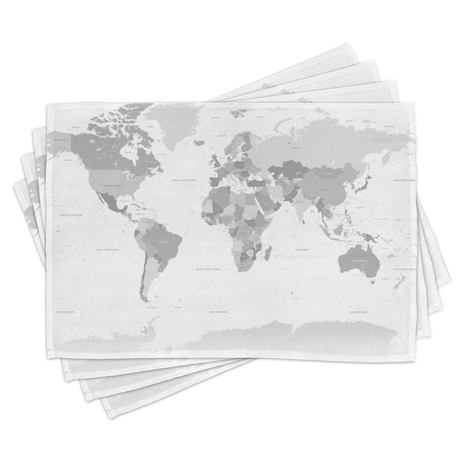 Ambesonne Grey Place Mats Set of 4, World Map Continents Earth ...