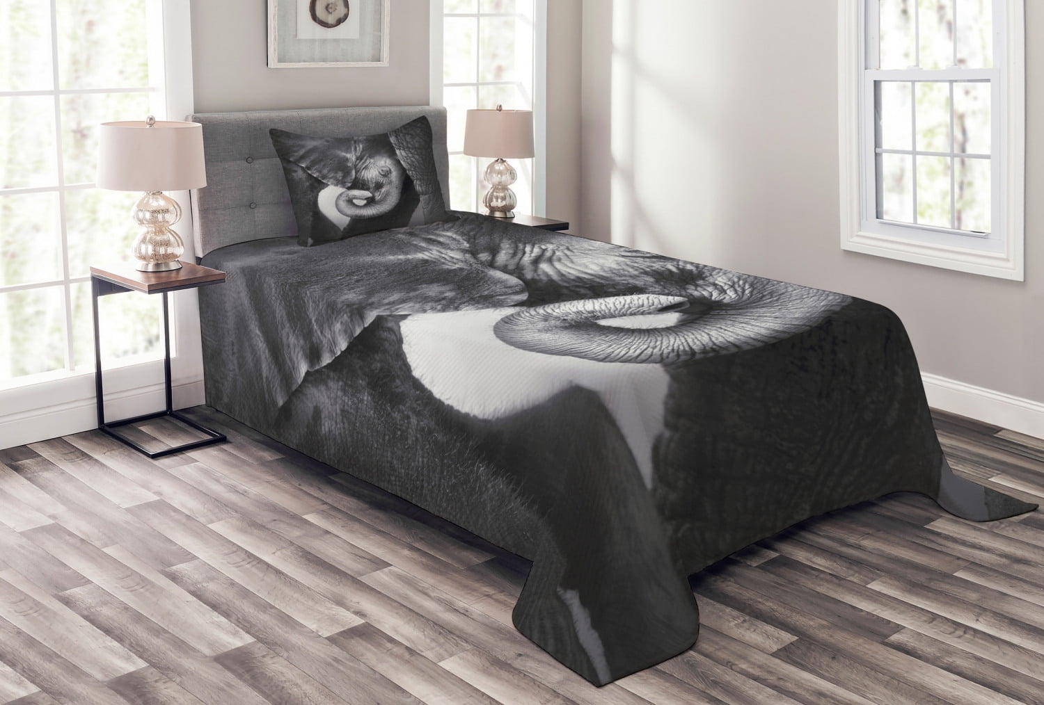 Ambesonne Grey Quilted Bedspread Set 2 Pcs, Mother and, Twin Size ...