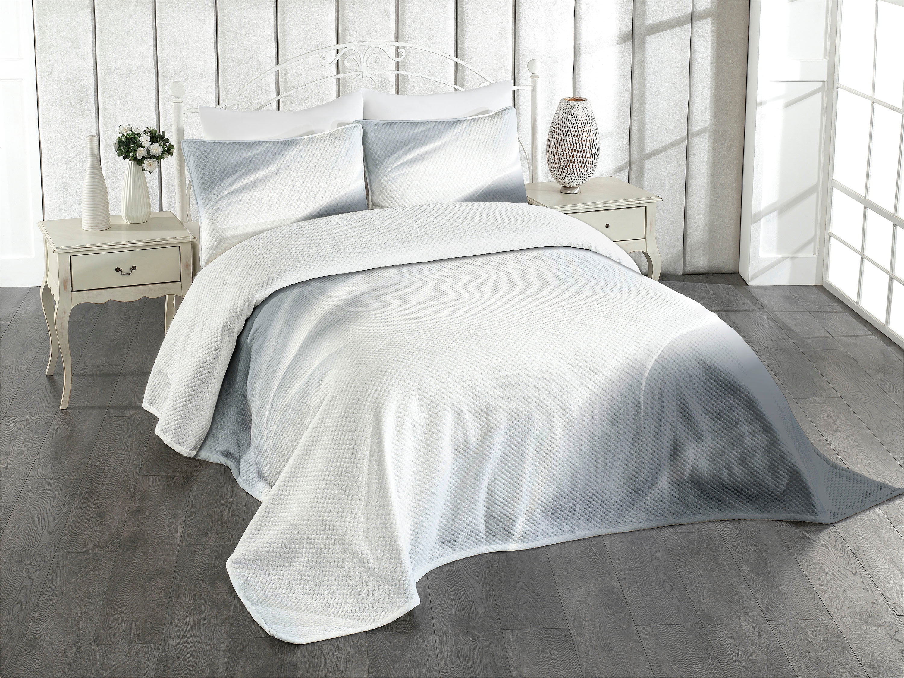 Ambesonne Grey Quilted Bedspread Set 3 Pcs, Abstract Ombre Lines, King ...