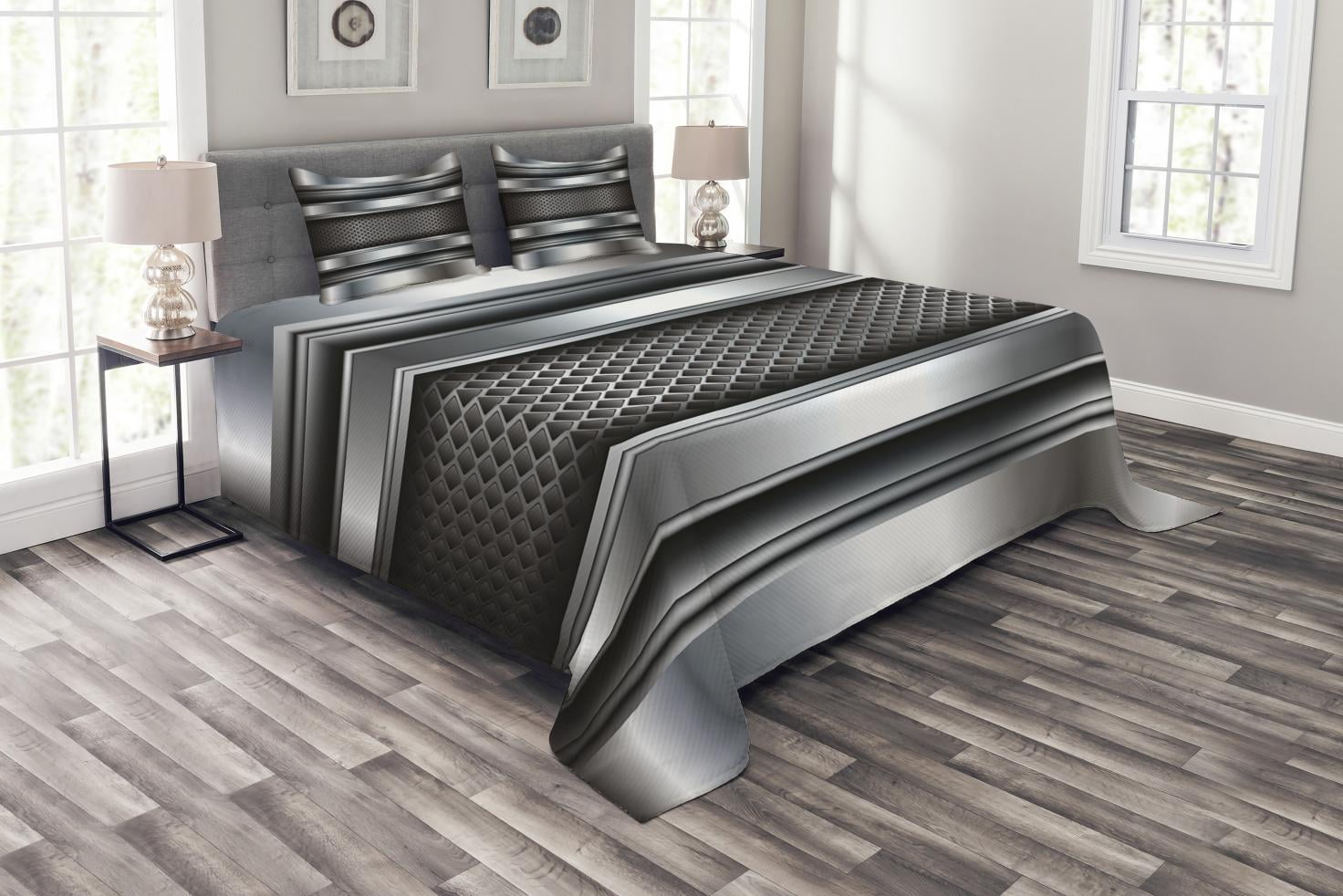 Ambesonne Grey Quilted Bedspread Set 3 Pcs, Realistic Vivid Plates ...