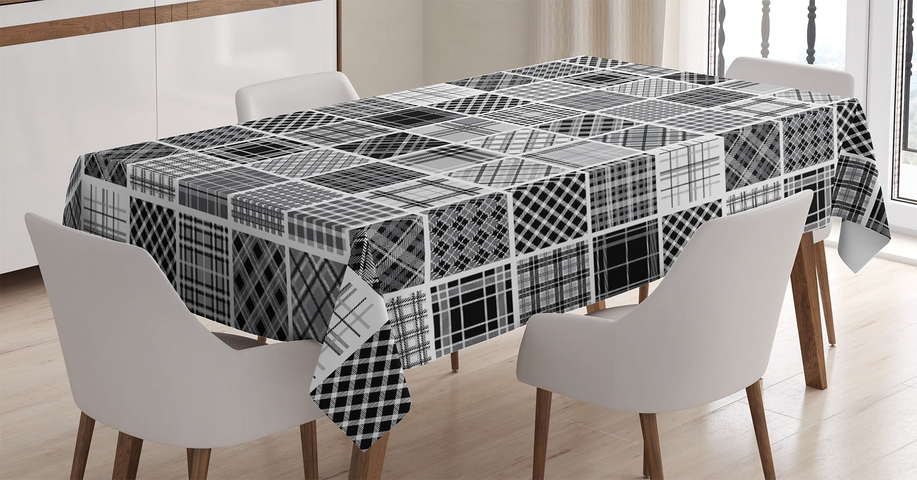 Ambesonne Grey Tablecloth Rectangular Table Cover, Plaid Patchwork ...