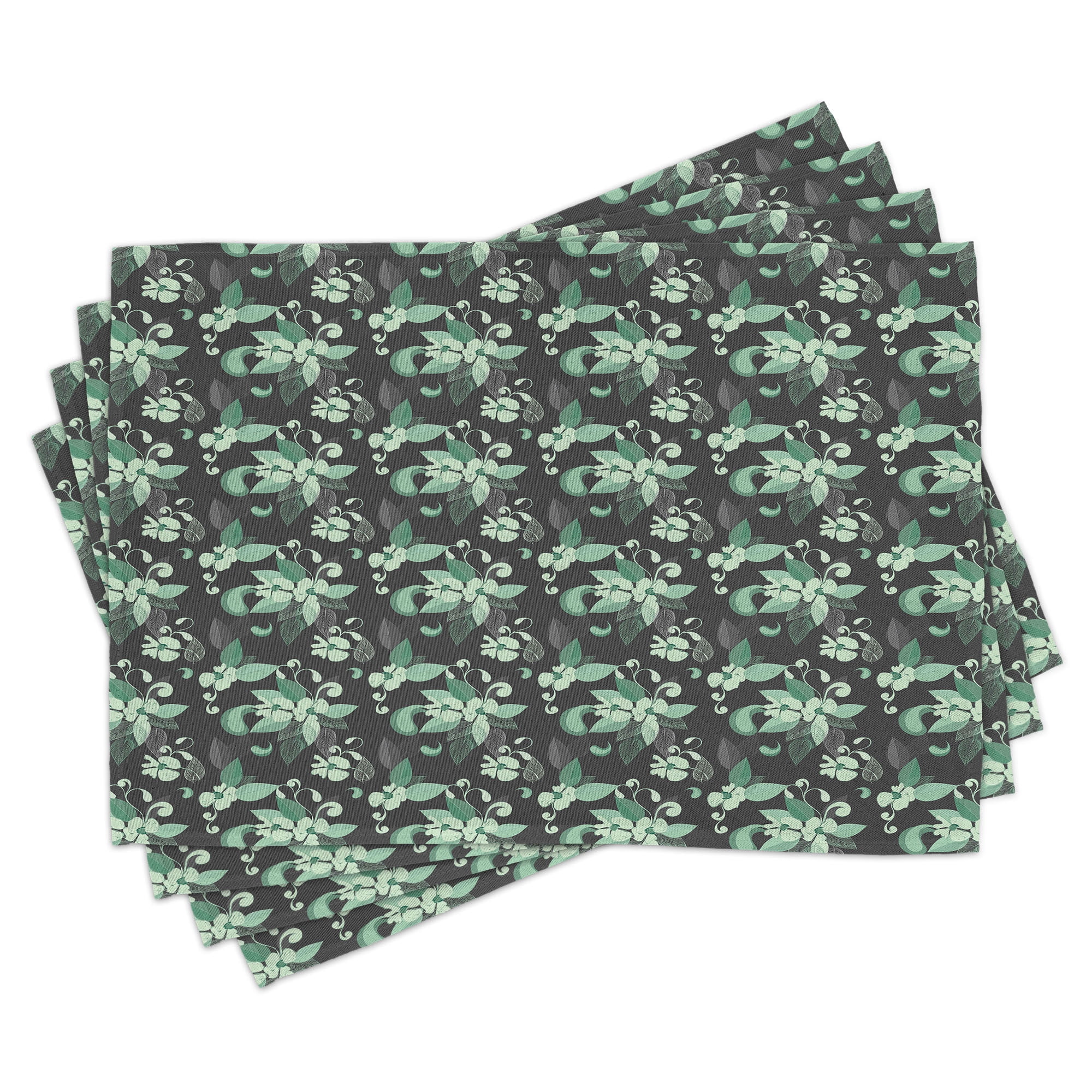 Ambesonne Grey and Green Place Mats Set of 4, Nostalgic Floral ...