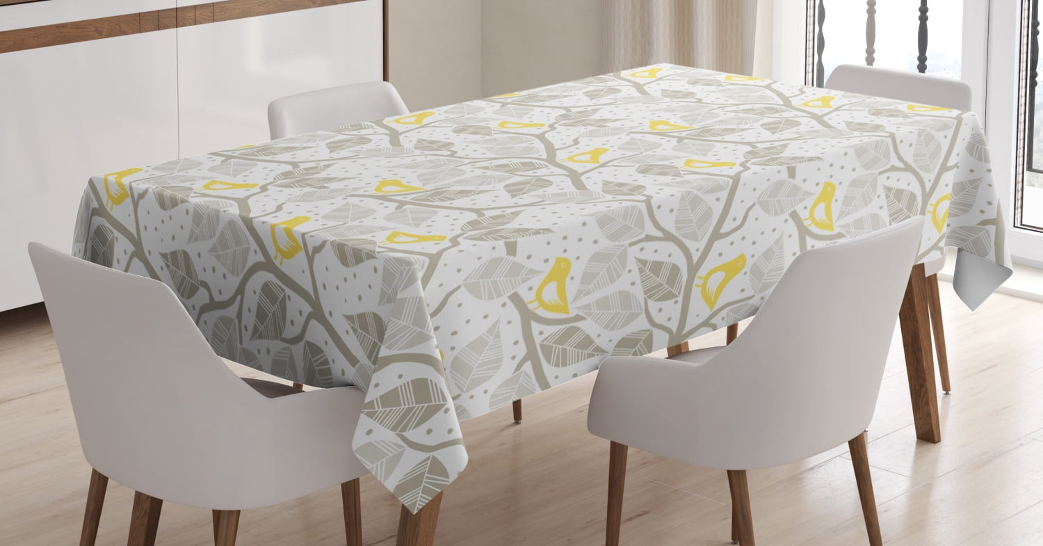 Ambesonne Grey and Yellow Tablecloth Rectangular Table Cover, Tree and ...