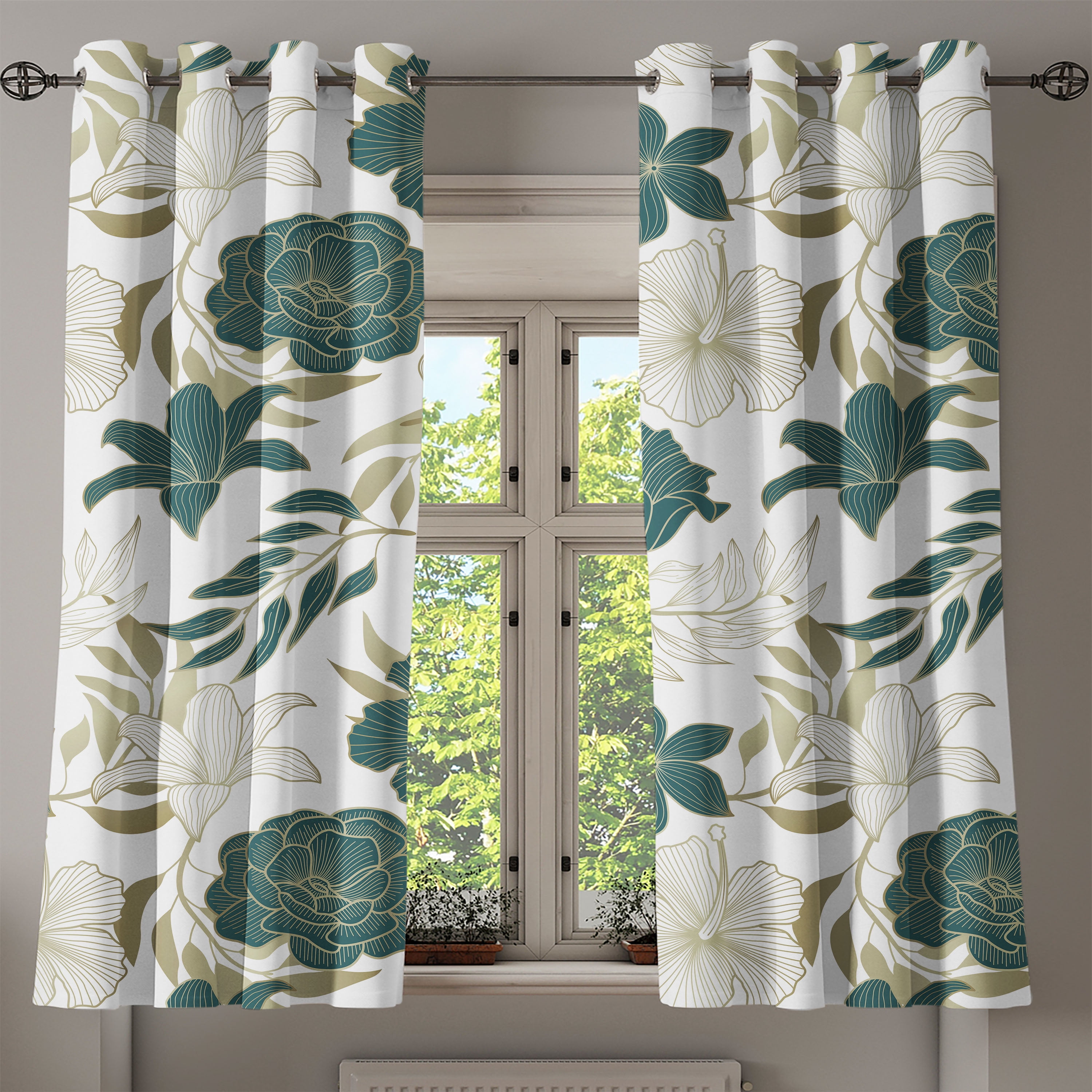 Ambesonne Grommet Curtain, , 50"x60", Hunter Green Slate Brown ...