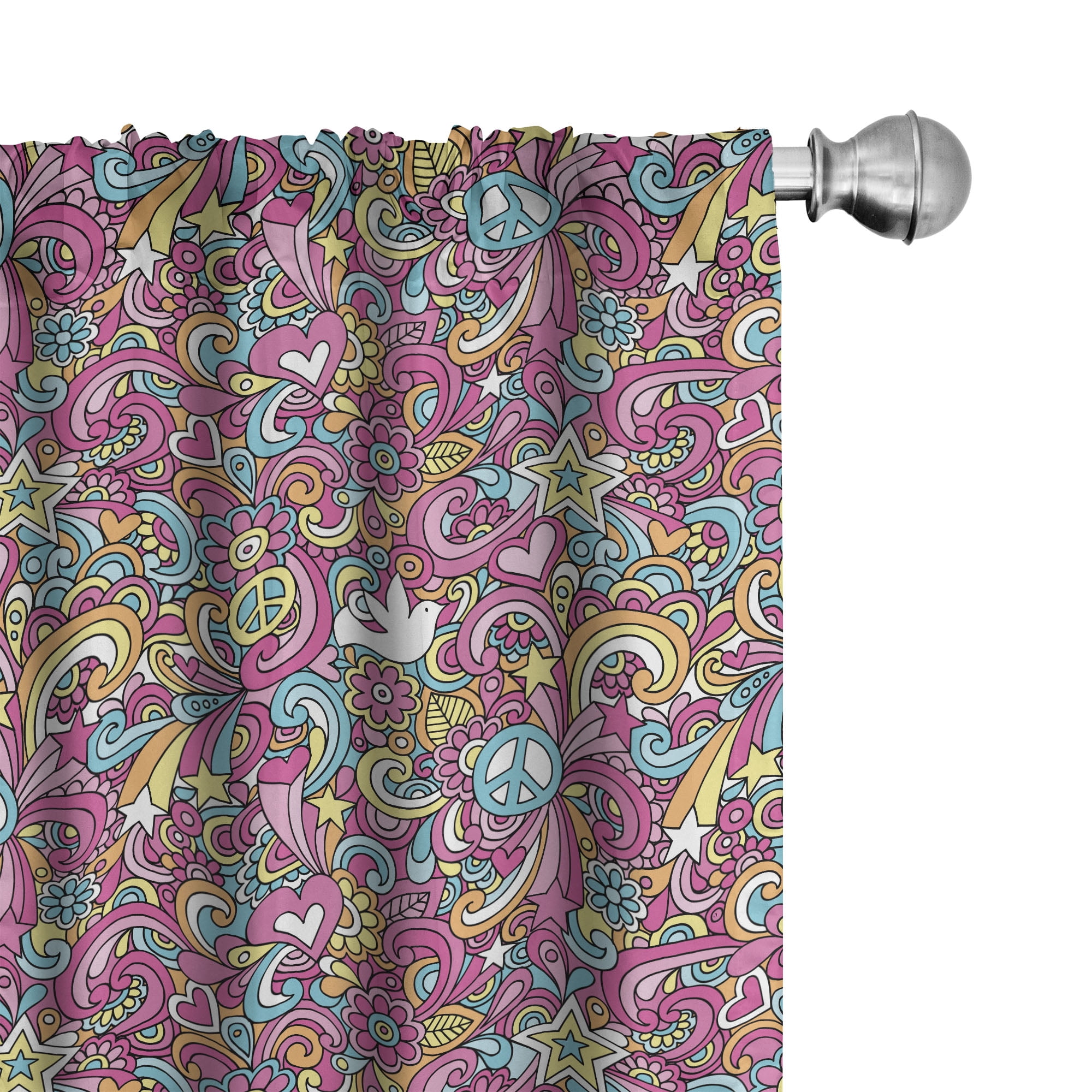 Ambesonne Groovy Curtains, Funky 60s Fun Retro, Pair of 28"x84 ...