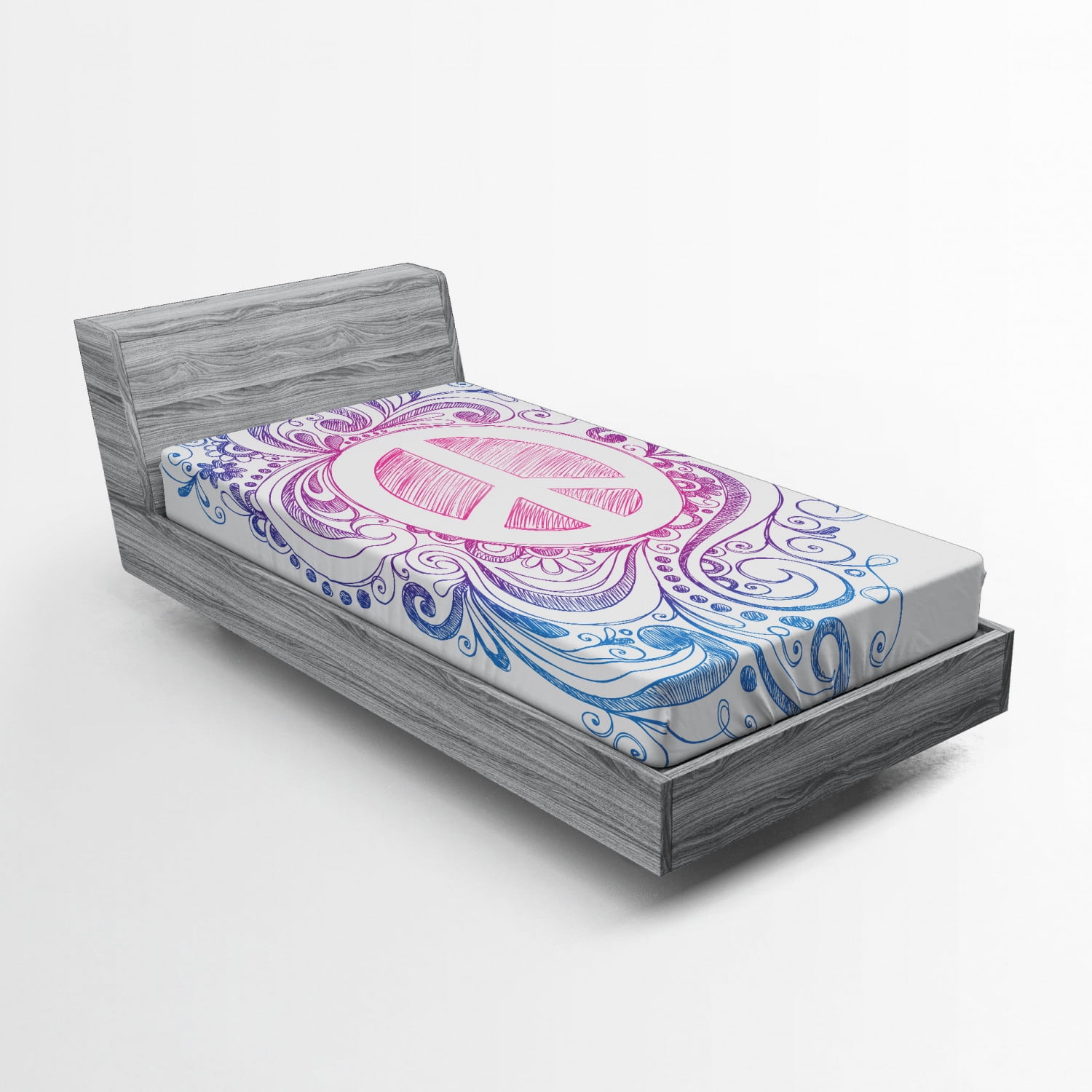 Ambesonne Groovy Fitted Sheet, Peace Sign and Swirls, Twin Size, Pink ...