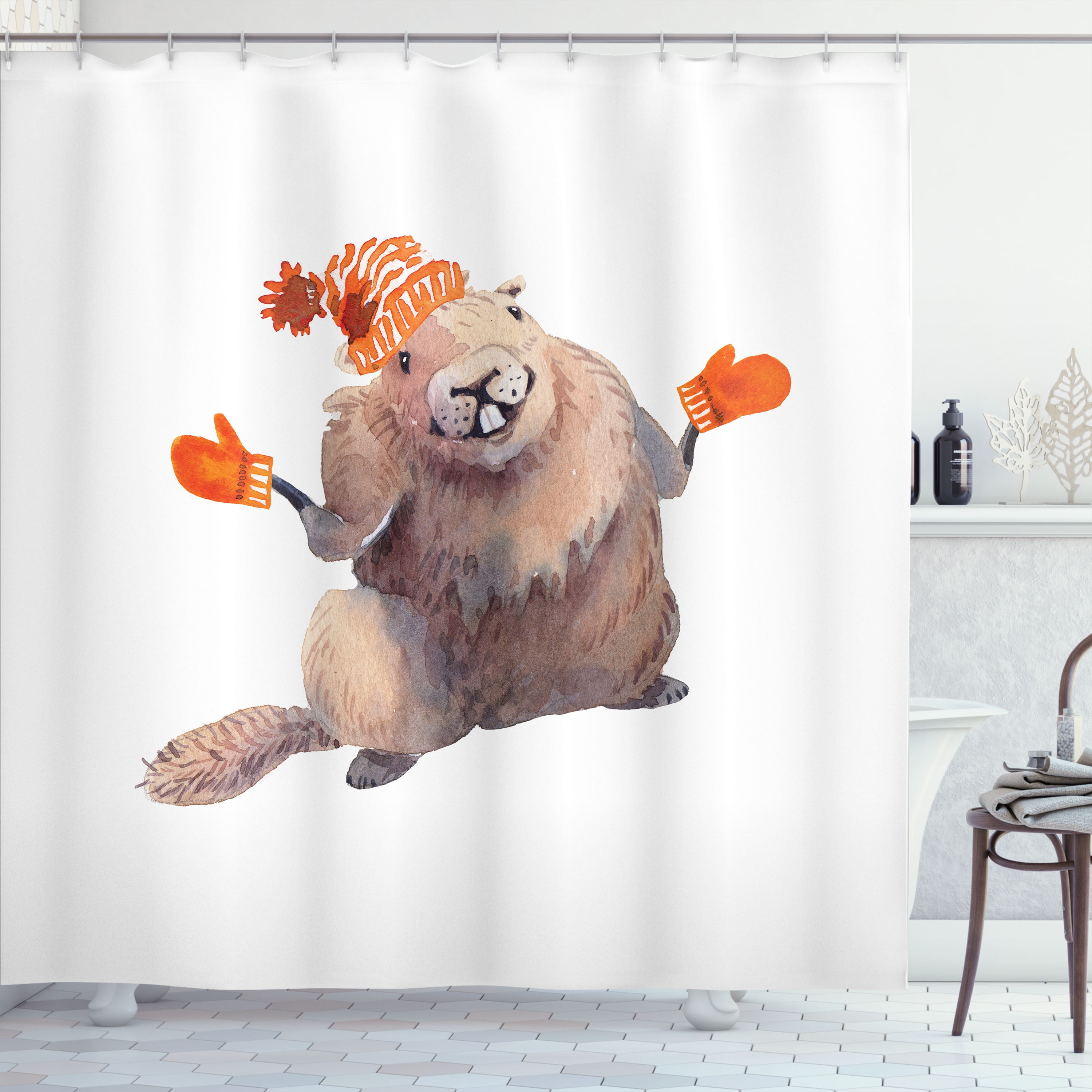 Ambesonne Groundhog Day Shower Curtain, Happy Marmot Mittens, 69"Wx84"L ...