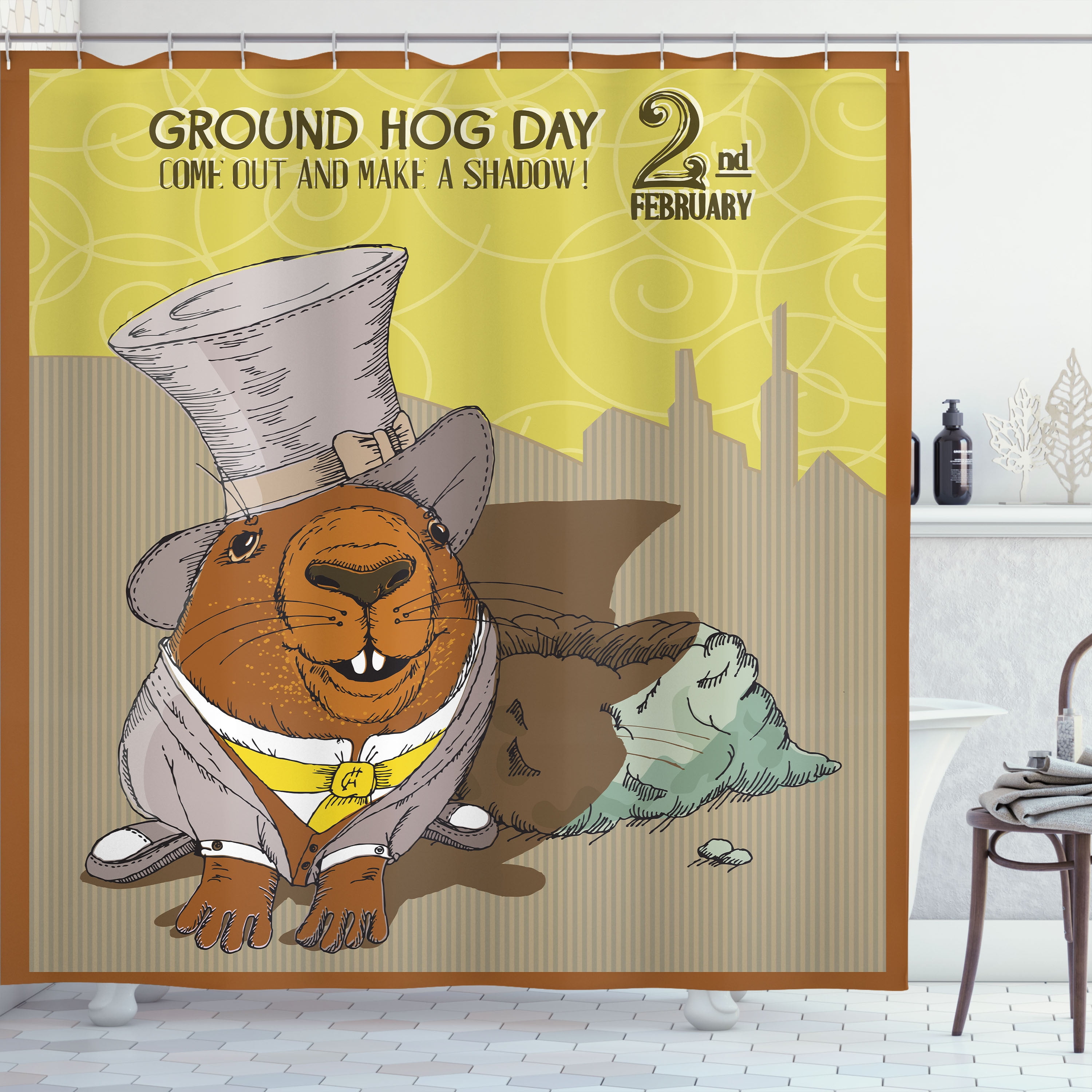 Ambesonne Groundhog Day Shower Curtain, Vintage Marmot Suit, 69"Wx84"L ...
