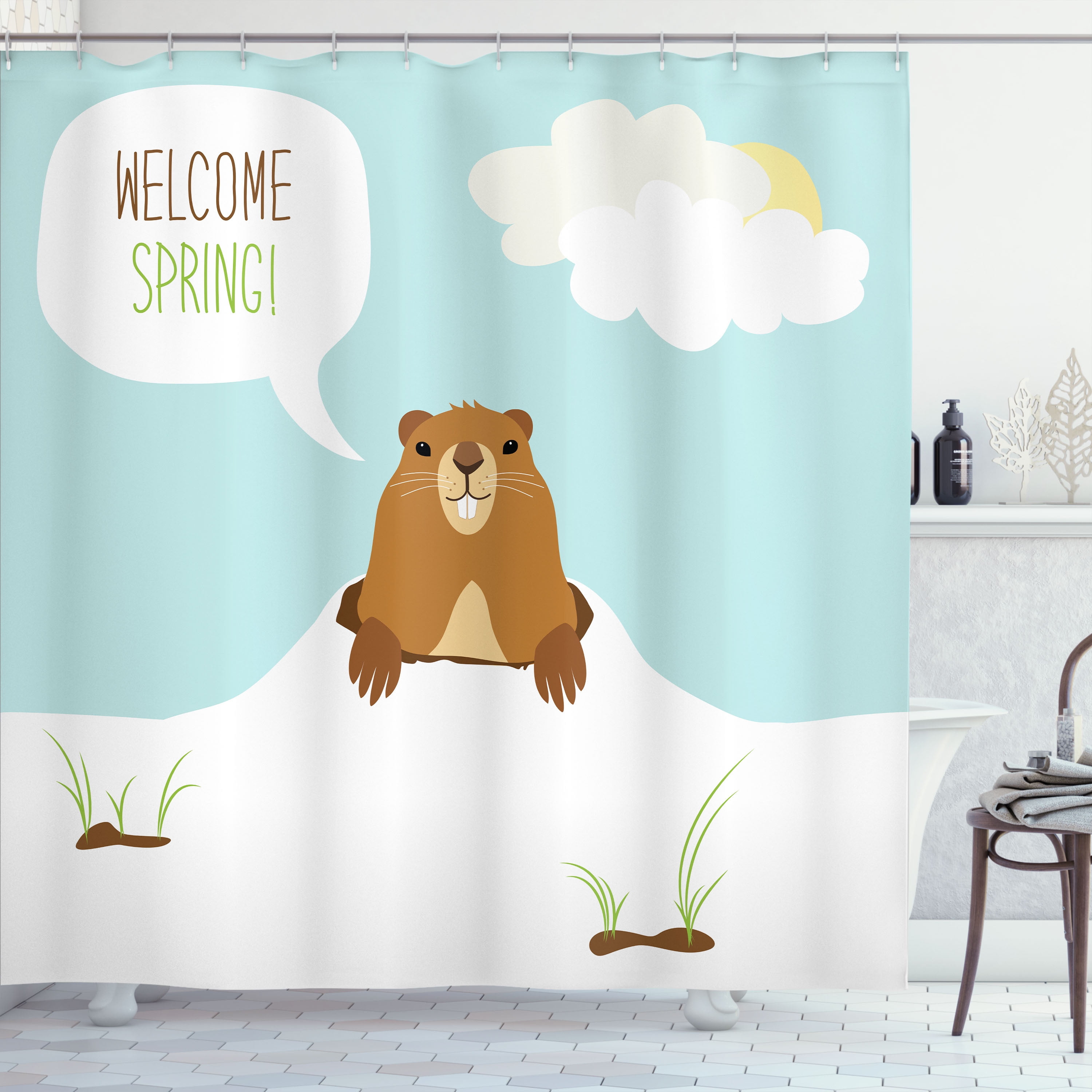 Ambesonne Groundhog Day Shower Curtain, Welcome Spring Marmot, 69"Wx70 ...