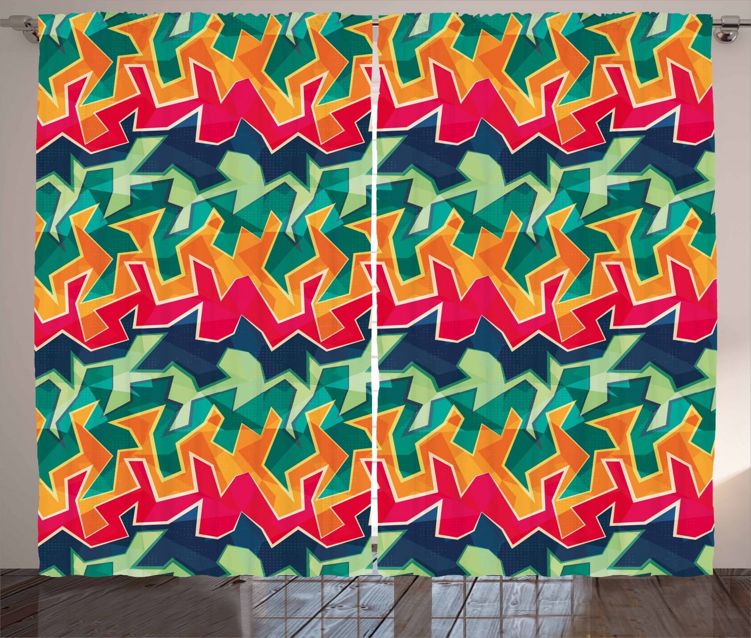 Ambesonne Grunge Curtains 2 Panel Set, Crazy Funky Graffiti, 108" x 90 ...