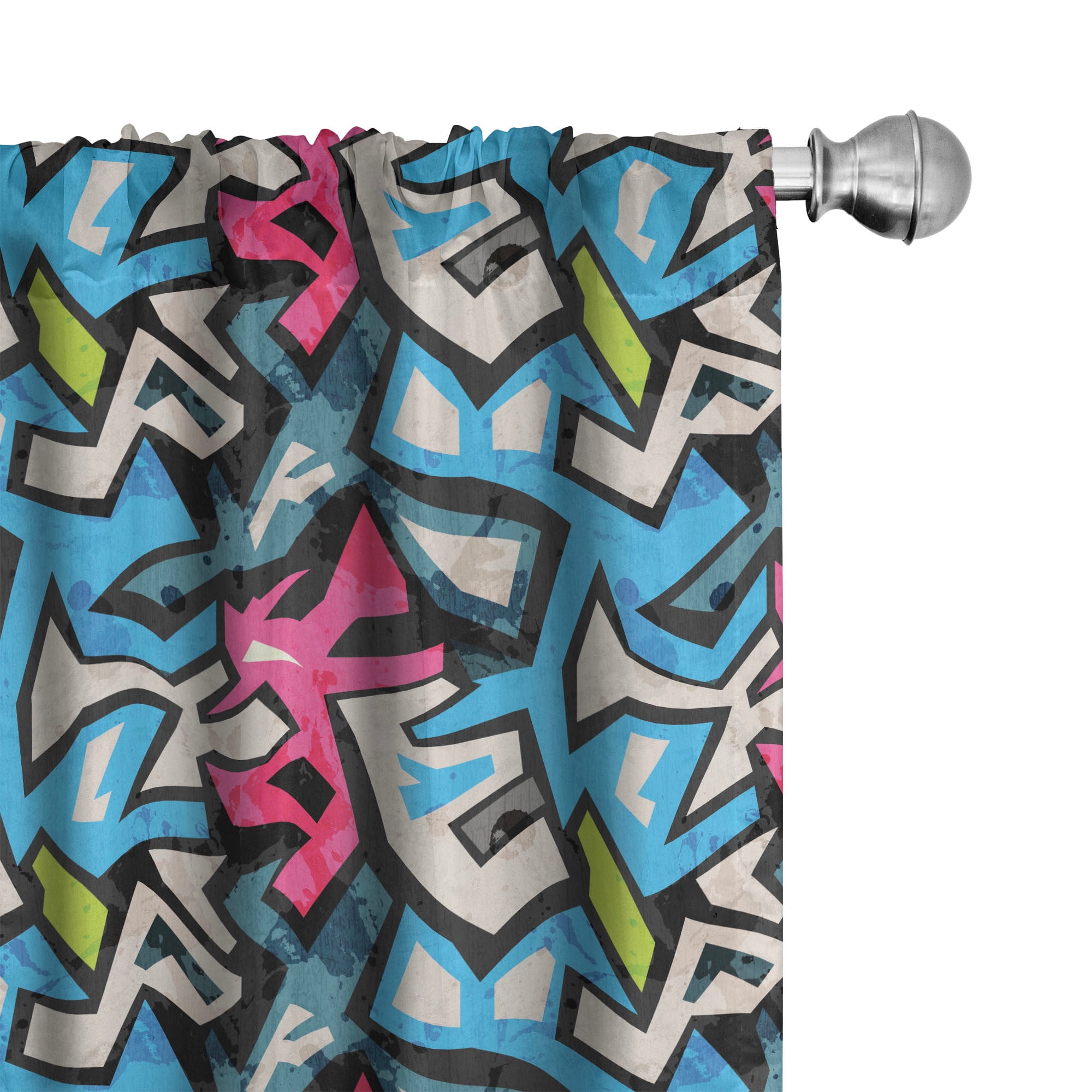 Ambesonne Grunge Curtains, Street Art Graffiti Funk, Pair of 28"x84 ...