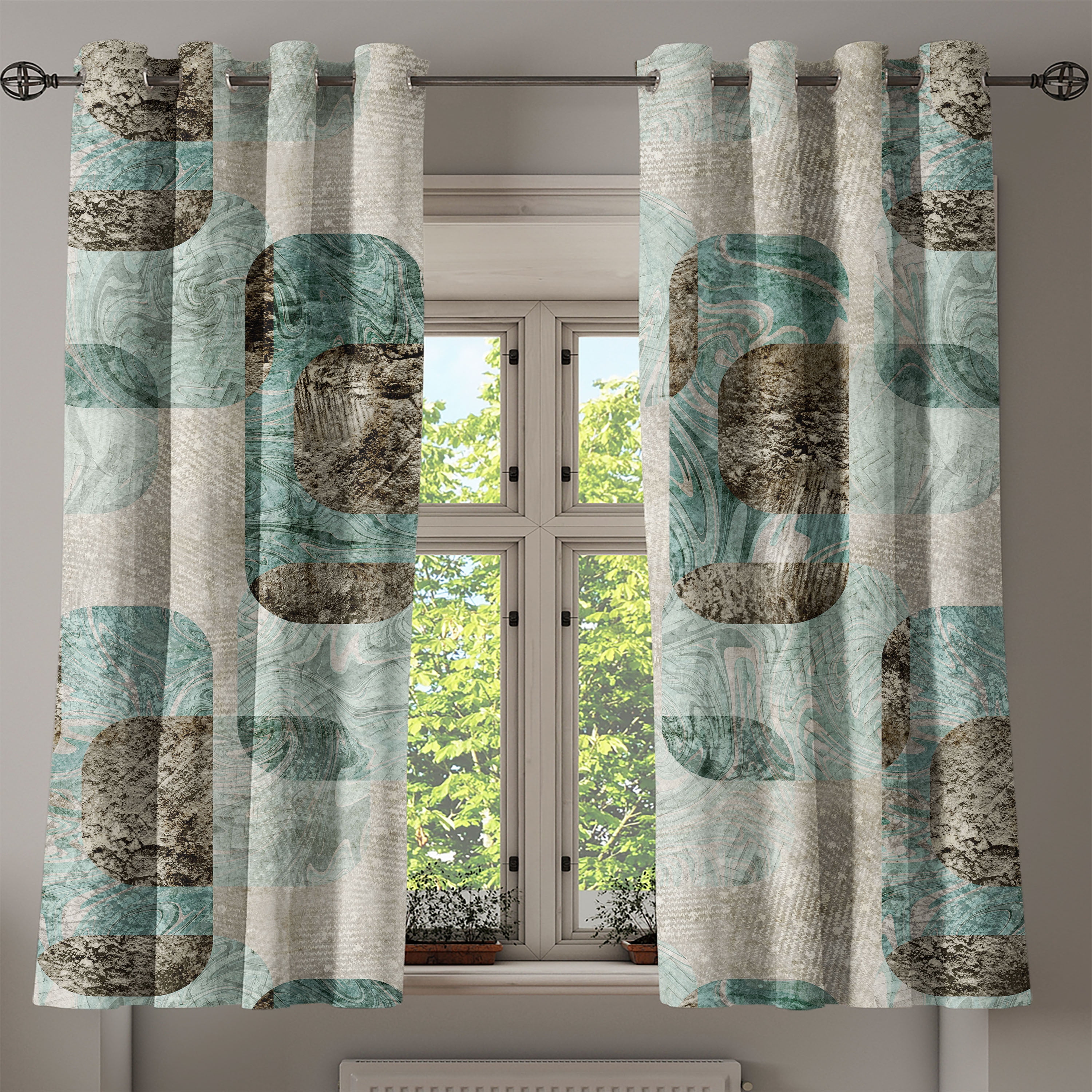 Ambesonne Grunge Grommet Curtain, Bohemian Rectangular Forms, 50"x60 ...