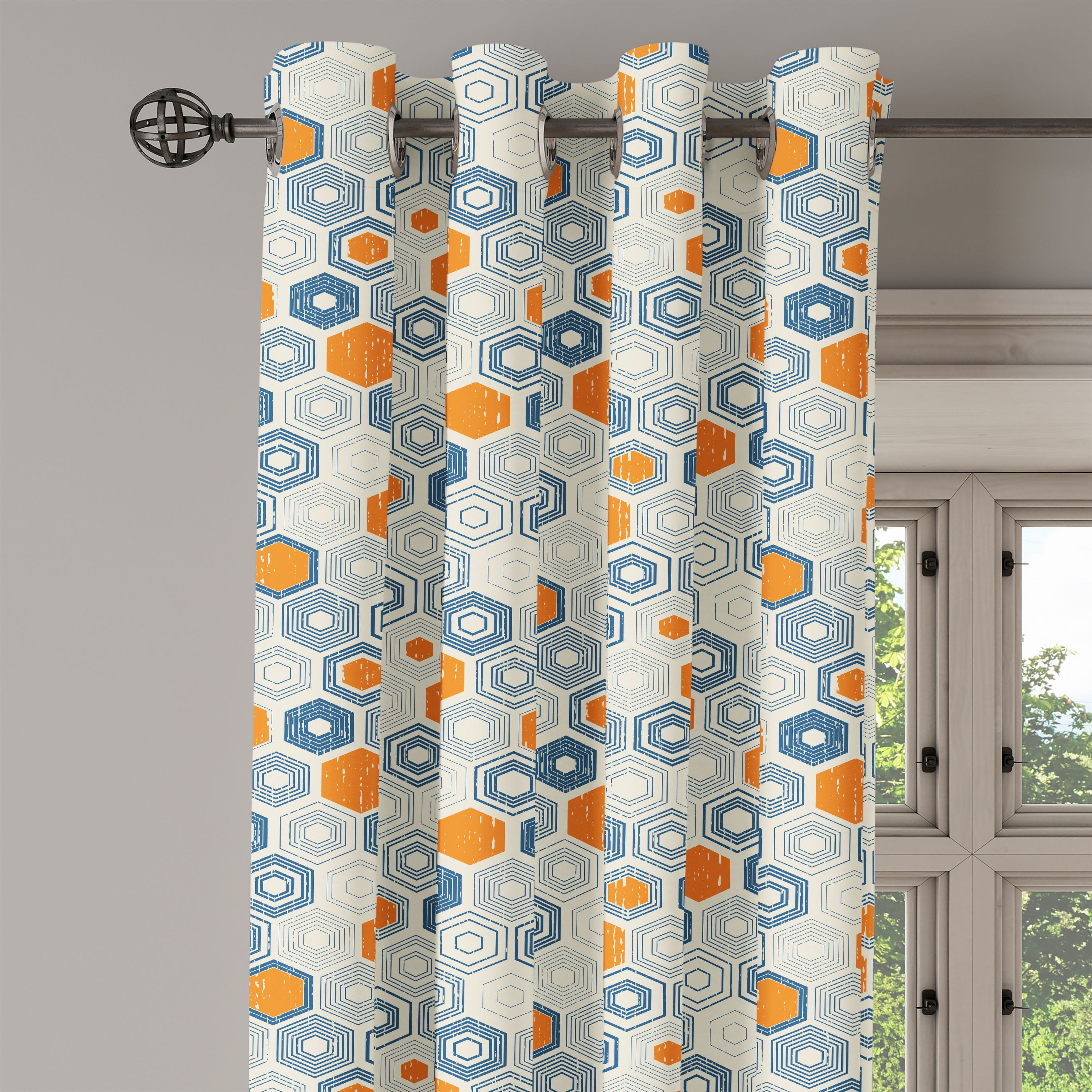 Ambesonne Grunge Grommet Curtain Single Panel, Bullseye Hexagon Motifs ...