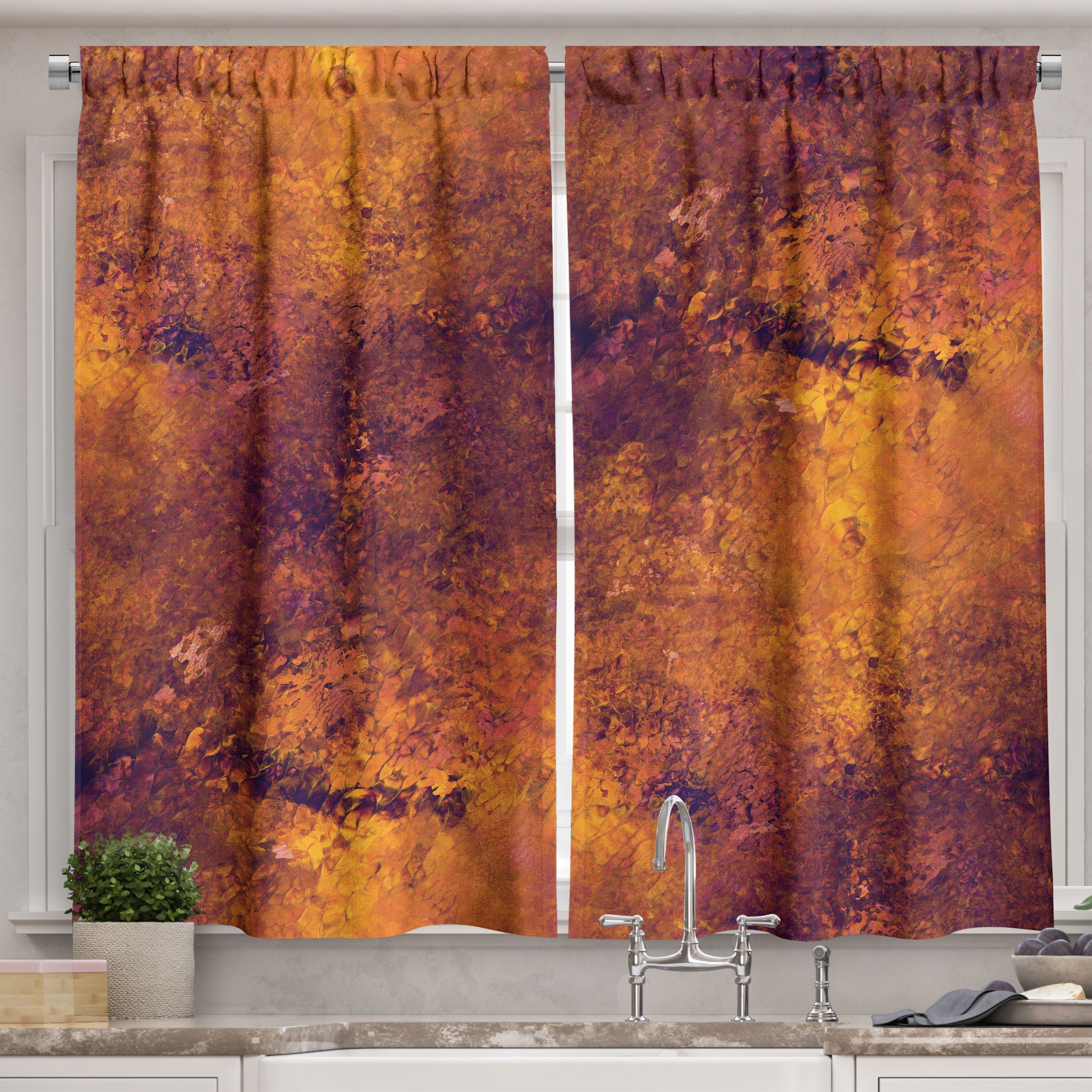 Ambesonne Grunge Kitchen Curtains, Weathered Rusty Abstract Art, 55"x24 ...