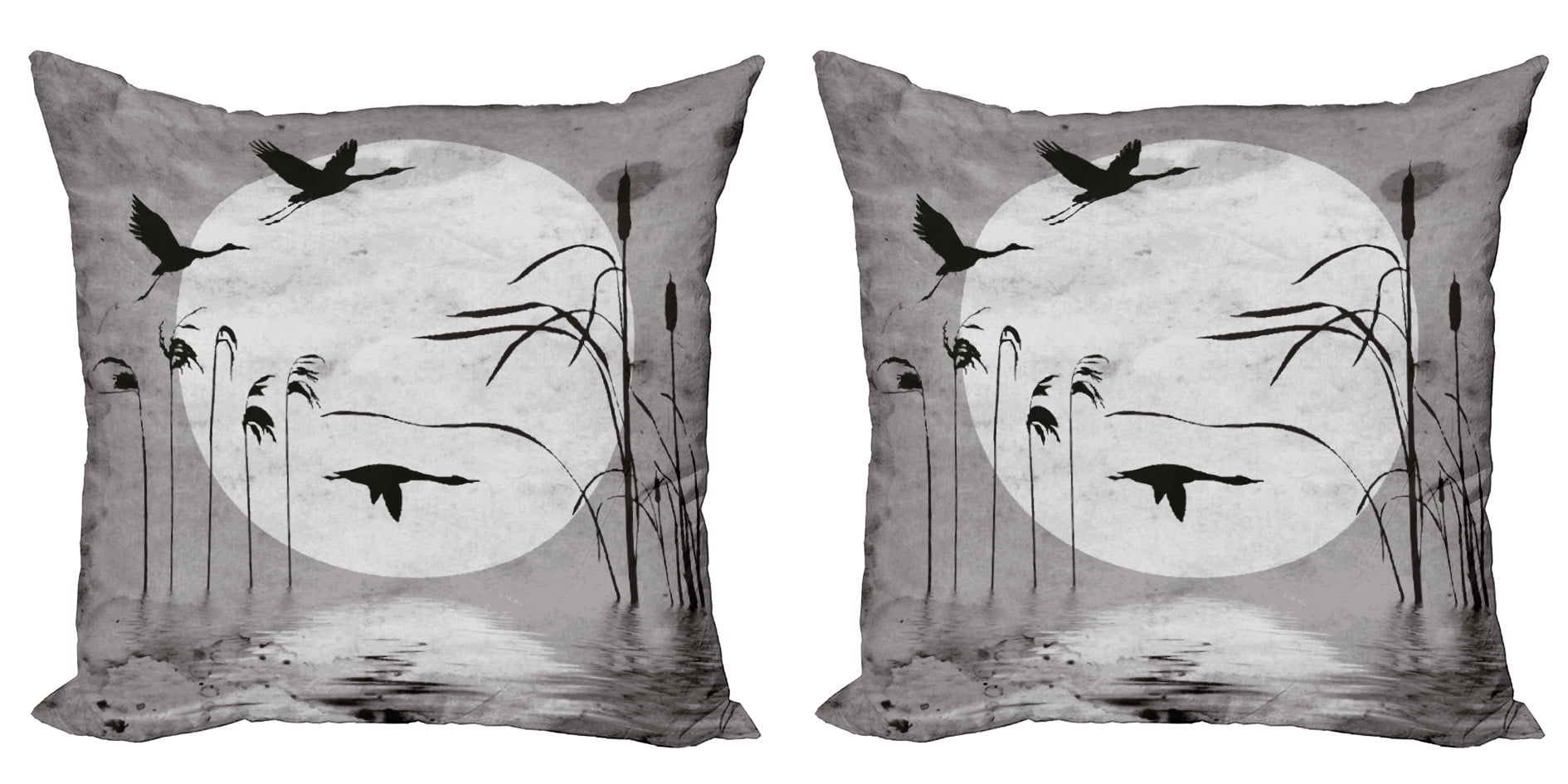 Ambesonne Grunge Throw Pillow Cover 2 Pack, Heron Birds, 24", Black ...