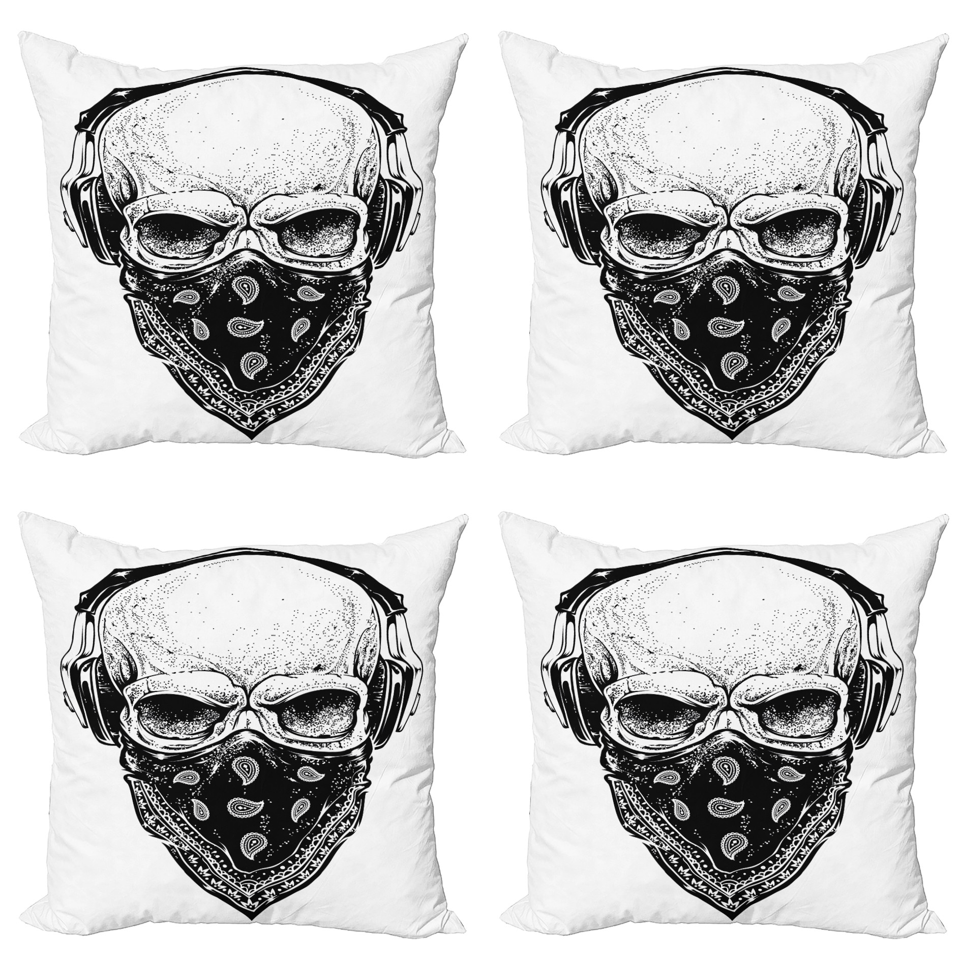 Ambesonne Grunge Throw Pillow Cover 4 Pack, Gothic Skull Headphones, 20 ...