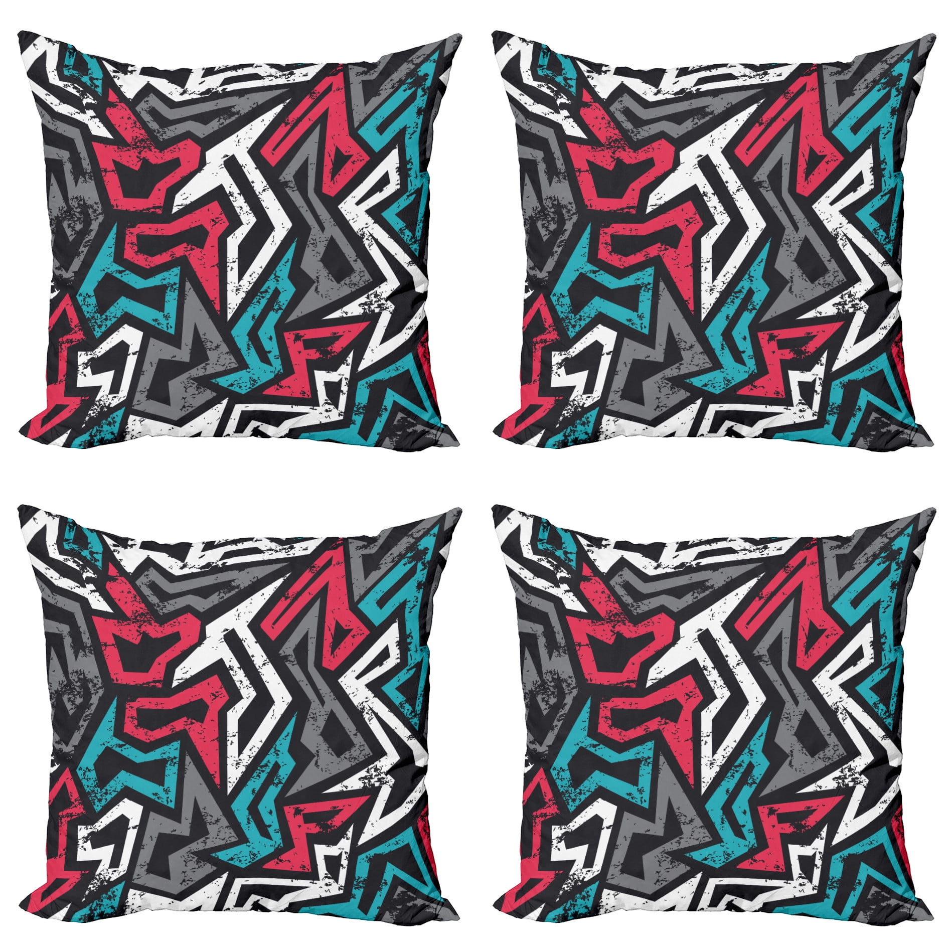 Ambesonne Grunge Throw Pillow Cover 4 Pack, Hip Hop Culture Graffiti ...