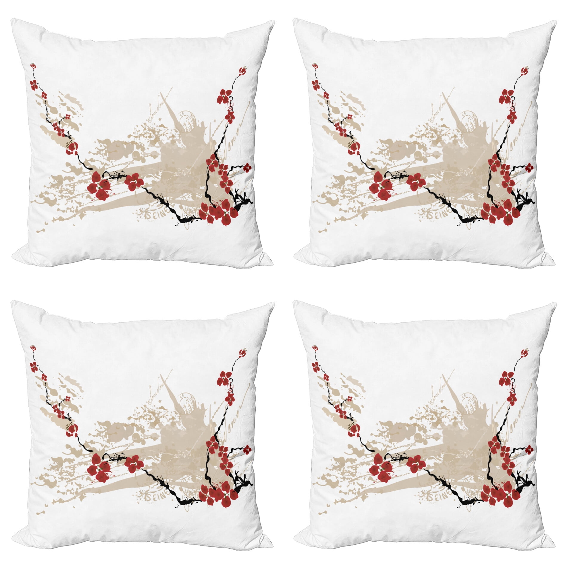 Ambesonne Grunge Throw Pillow Cover 4 Pack, Japan Sakura Flowers, 16 ...