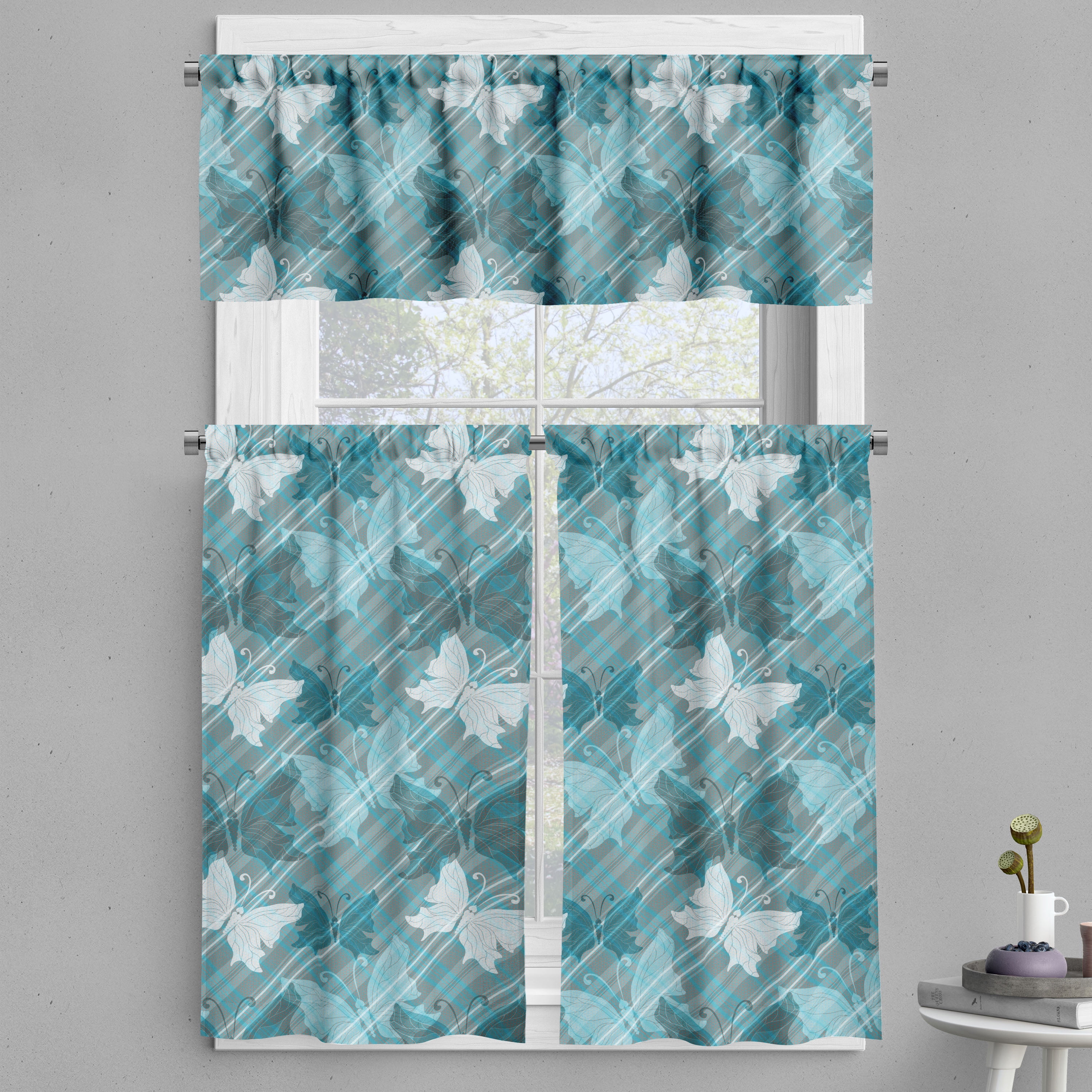 Ambesonne Grunge Valance & Curtain, Butterfly Spring Season, 55"x36 ...