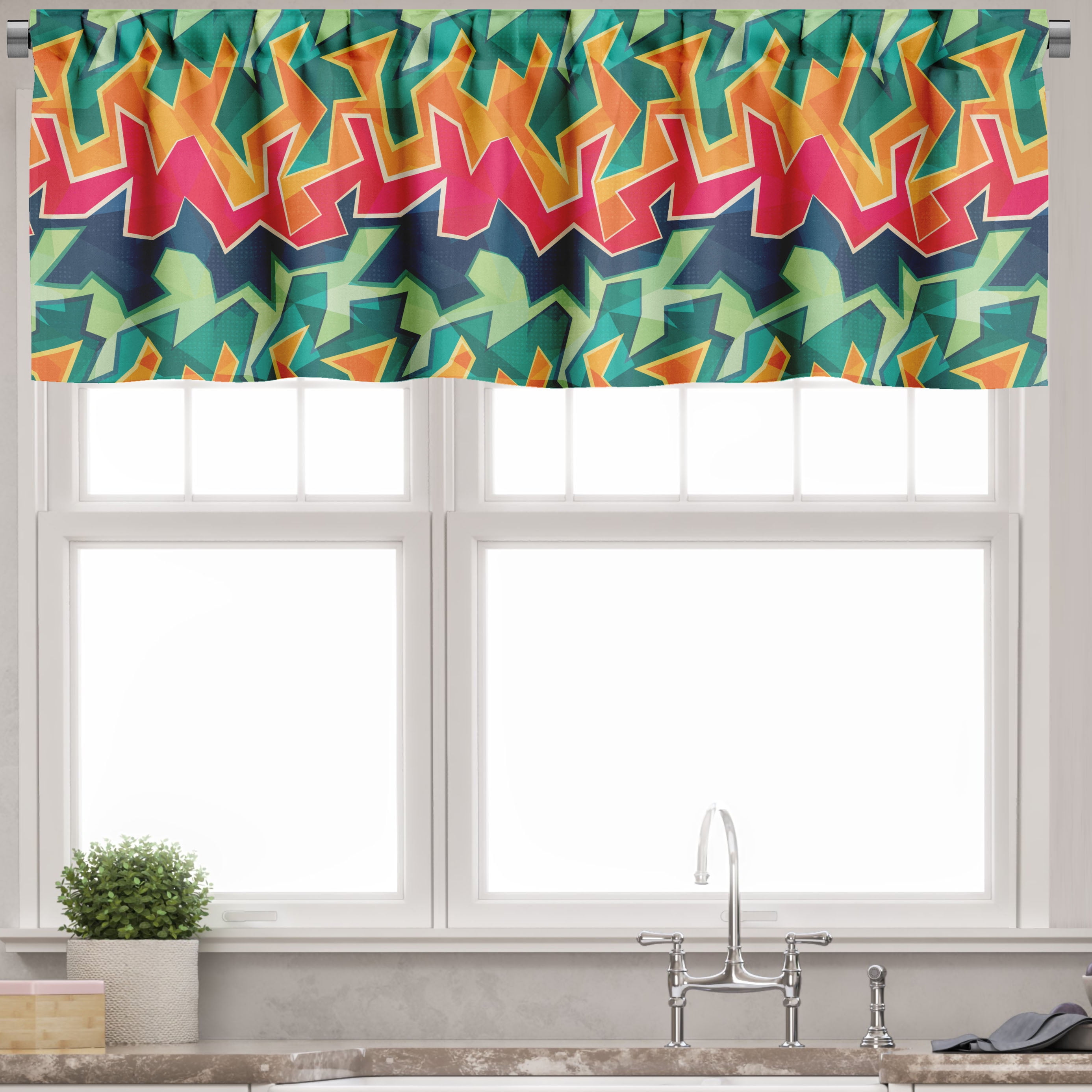 Ambesonne Grunge Valance Pack of 2, Crazy Funky Graffiti, 54"X18 ...