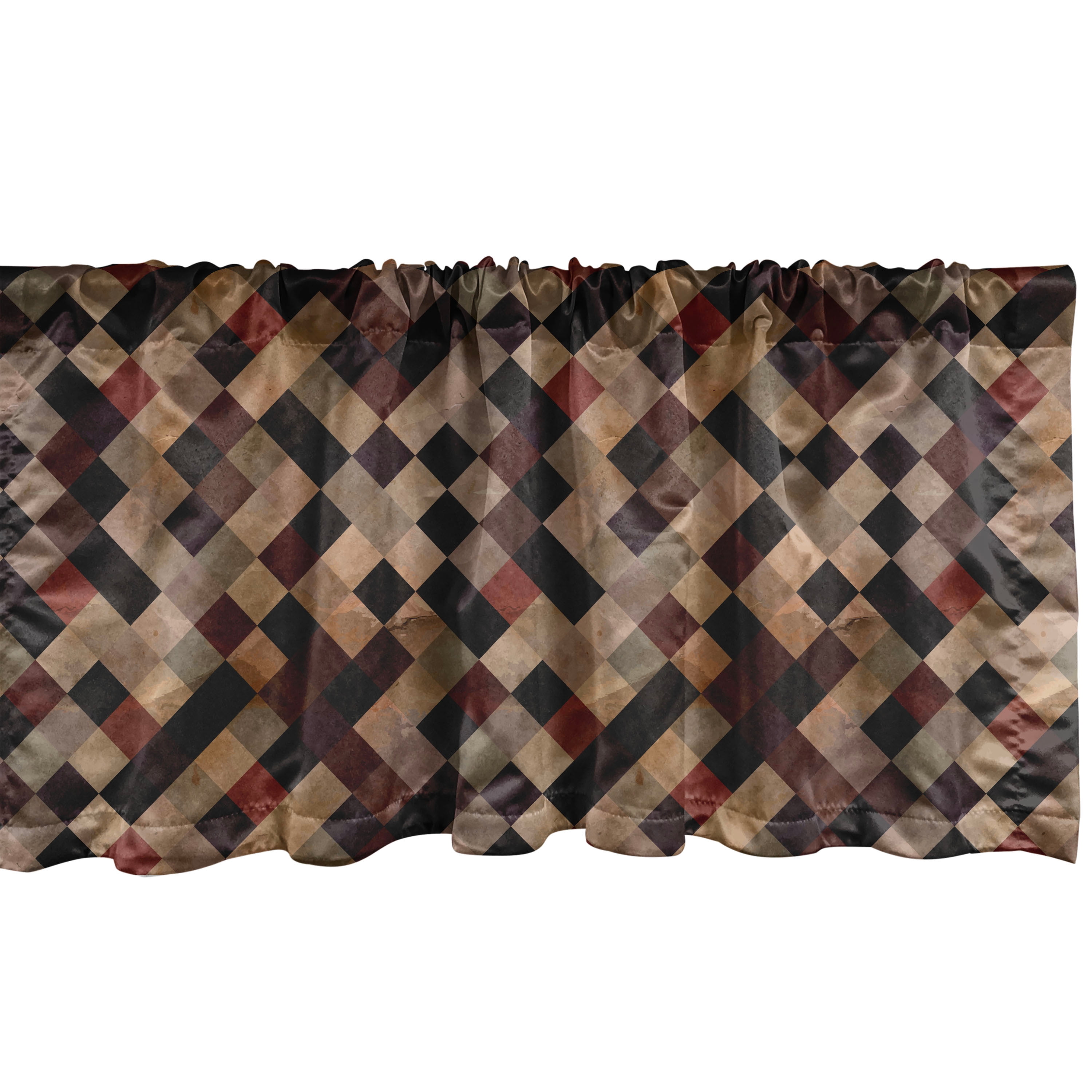 Ambesonne Grunge Window Valance, Antique Brown Toned Grid, 54" X 12 ...