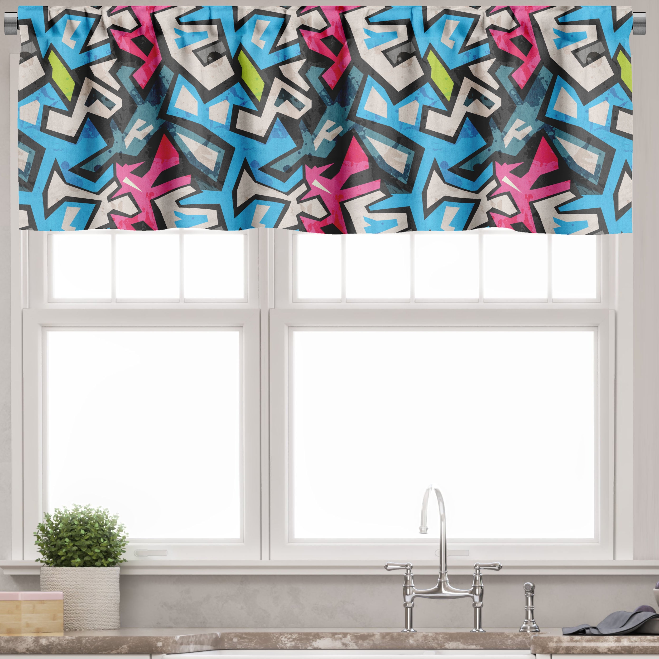 Ambesonne Grunge Window Valance, Street Art Graffiti Funk, 42" x 18 ...