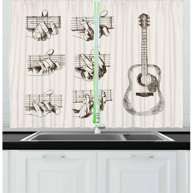 Ambesonne Guitar Kitchen Curtains, Sketch Chords Flamenco, 55"x39 ...