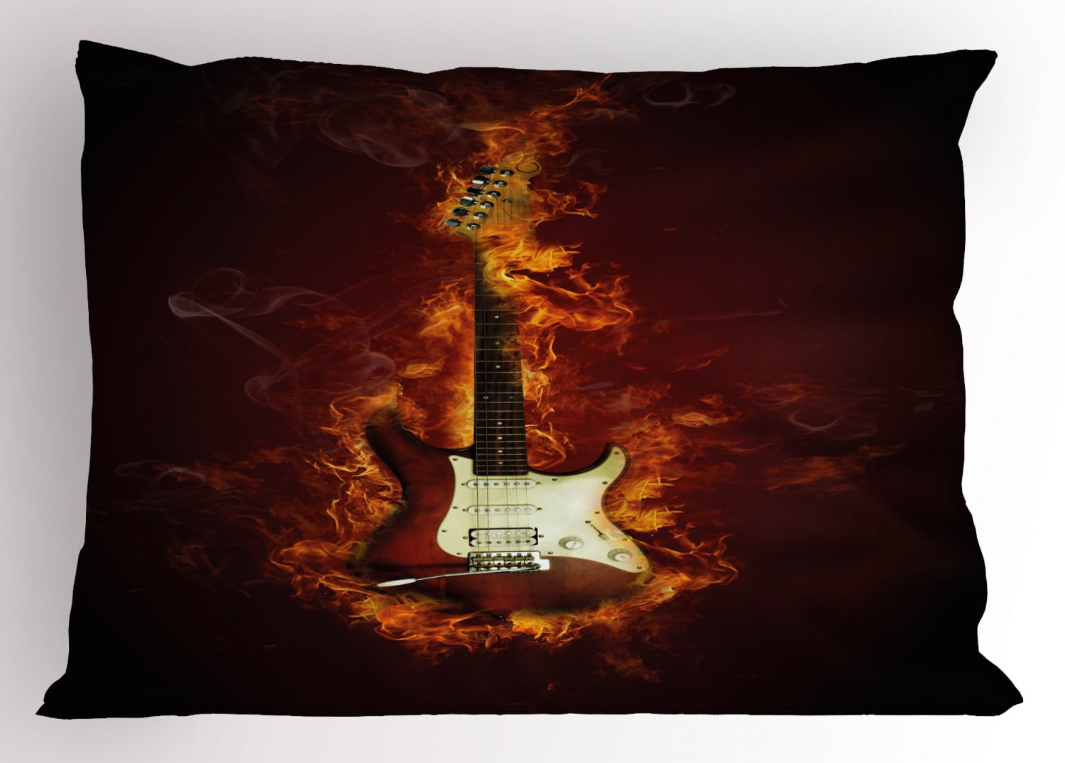 Ambesonne Guitar Pillow Sham, Instrument in, 26" X 20", Orange Maroon ...