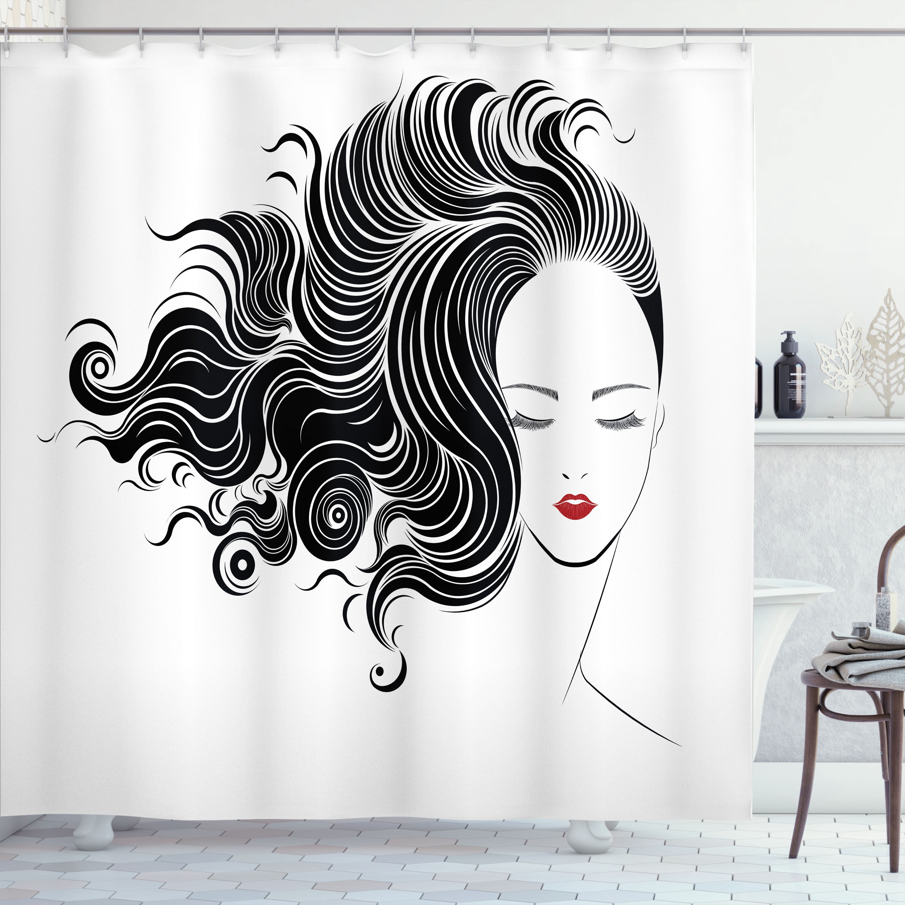 Ambesonne Hair Salon Shower Curtain, Minimalist Style Design, 69"Wx75"L ...