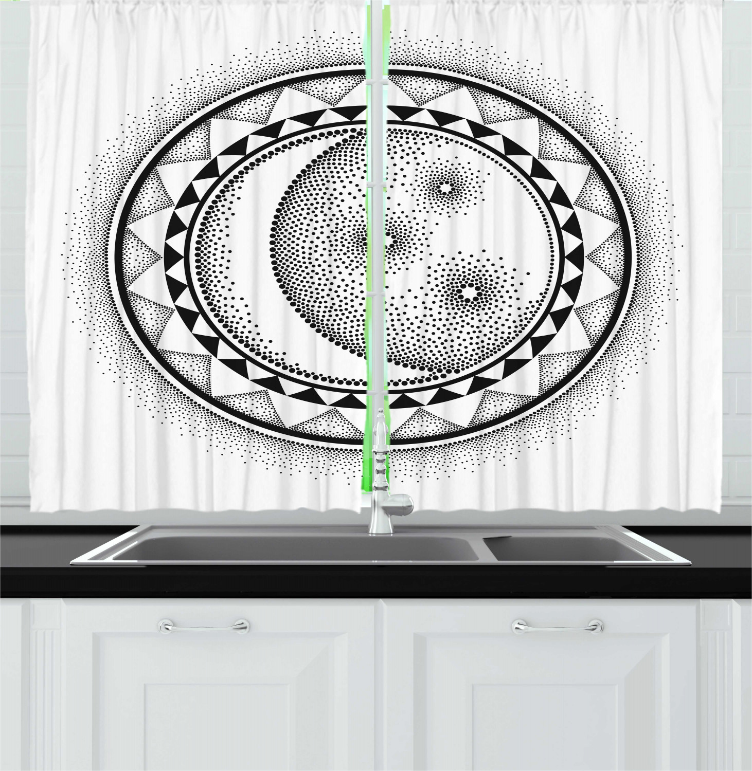 Ambesonne Half Moon Kitchen Curtains, Magic Sun Stars Night, 55"x39 ...