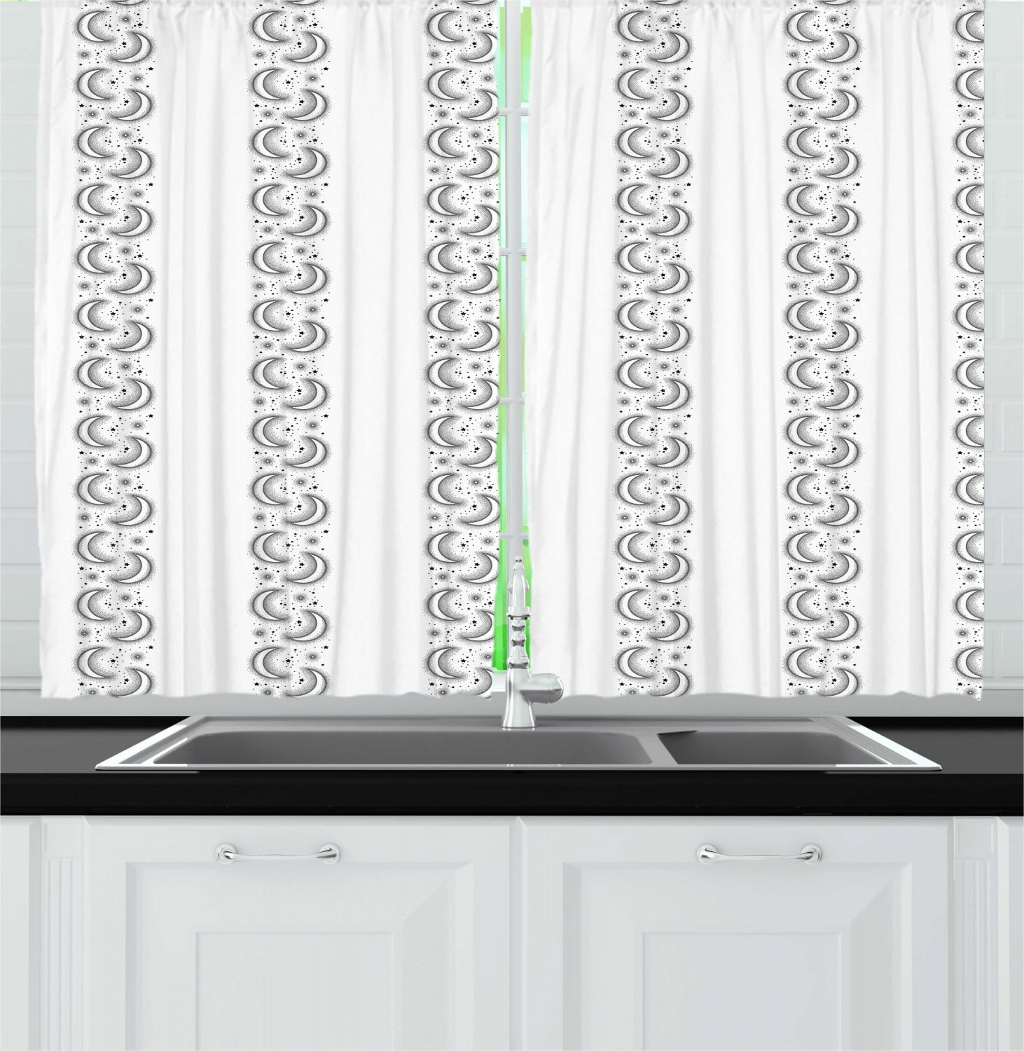 Ambesonne Half Moon Kitchen Curtains, Minimalist Dots Stars Sun, 55"x39 ...