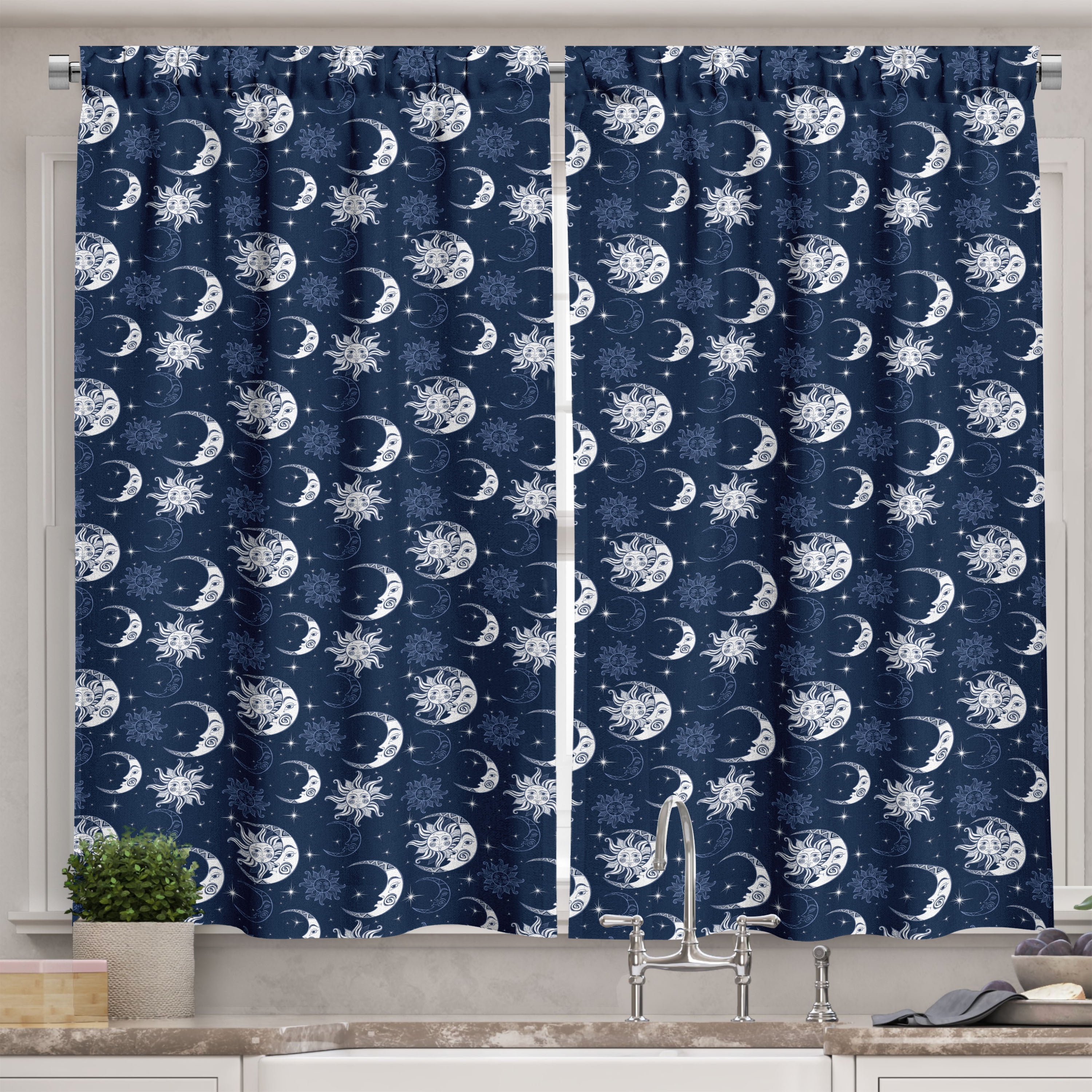 Ambesonne Half Moon Kitchen Curtains, Sky Sun Stars, 55"x45", Violet ...