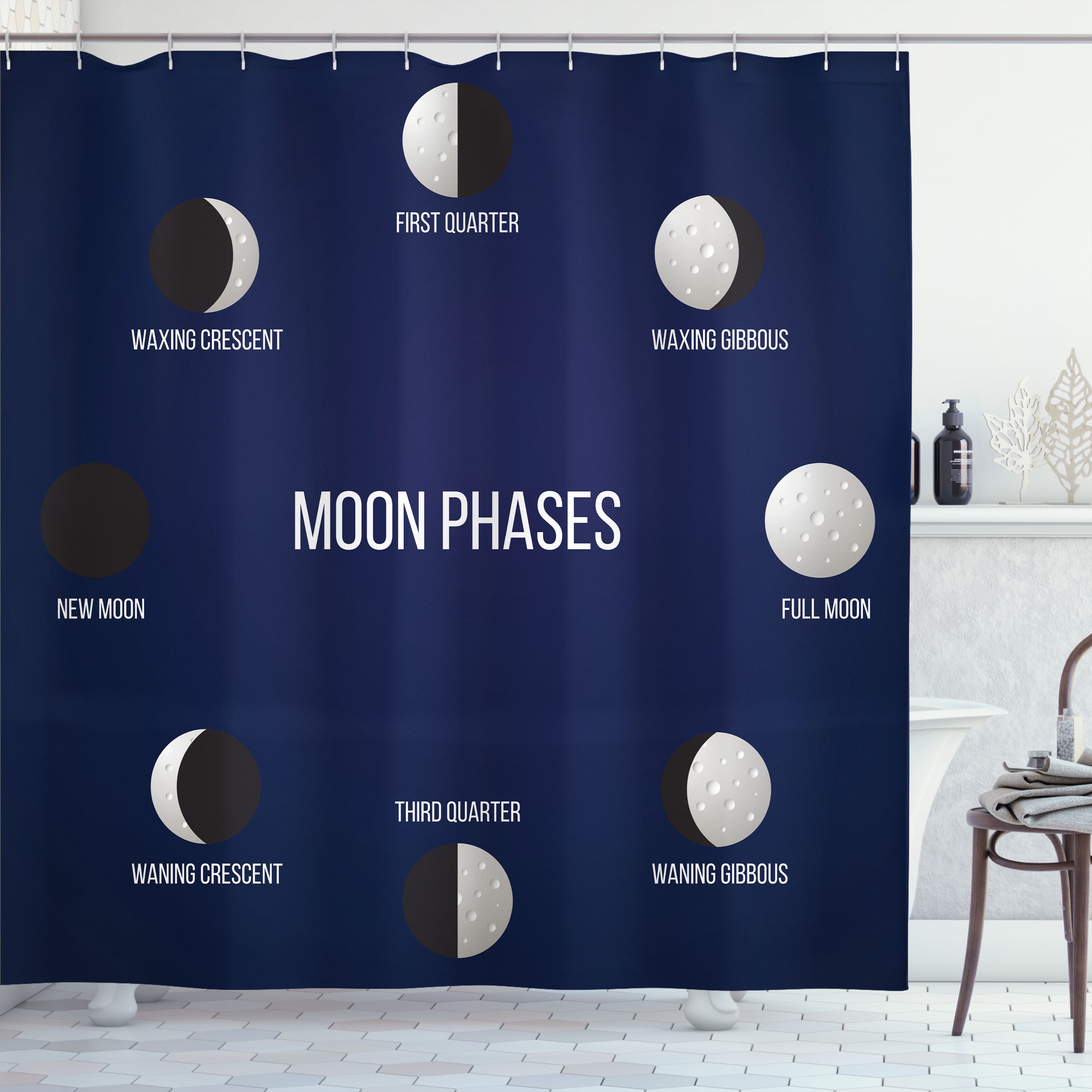 Ambesonne Half Moon Shower Curtain, Crescent Phase Astronomy, 69"Wx84"L ...